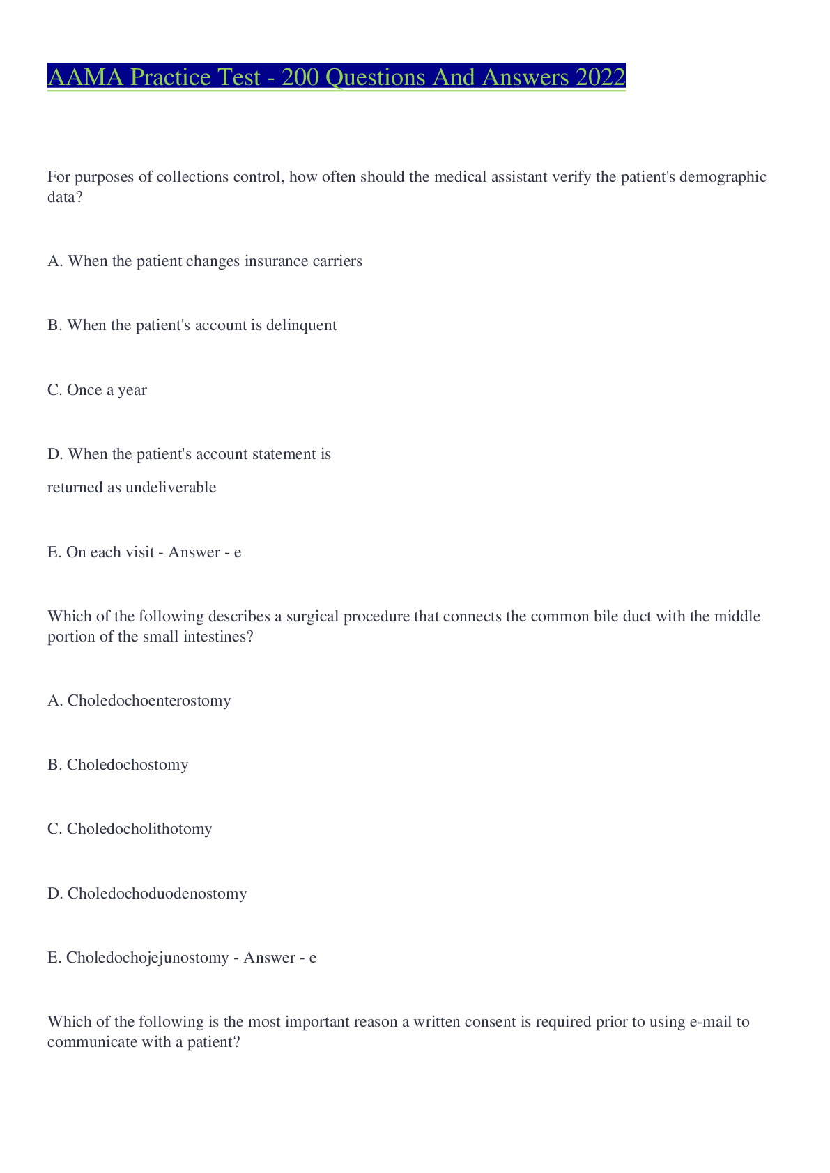 AAMA Practice Test - 200 Questions And Answers 2022 - Scholarfriends
