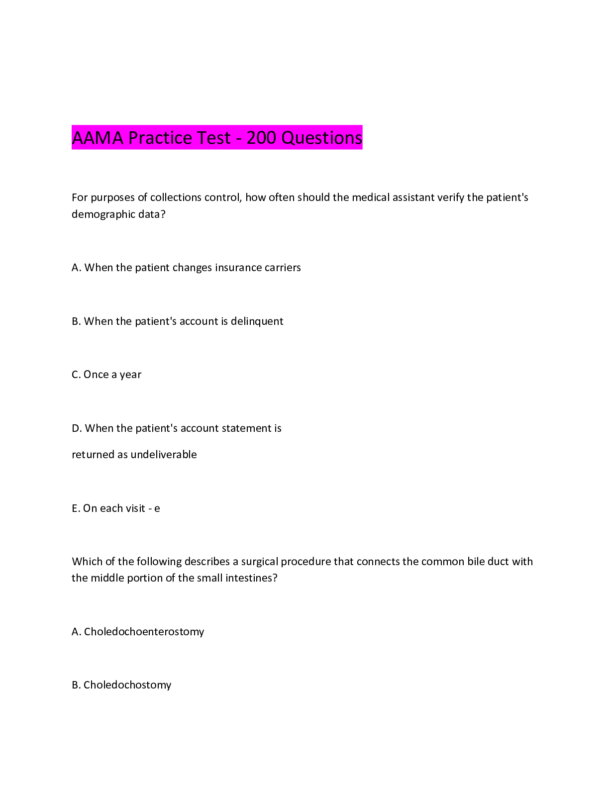 AAMA Practice Test - 200 Questions - Scholarfriends