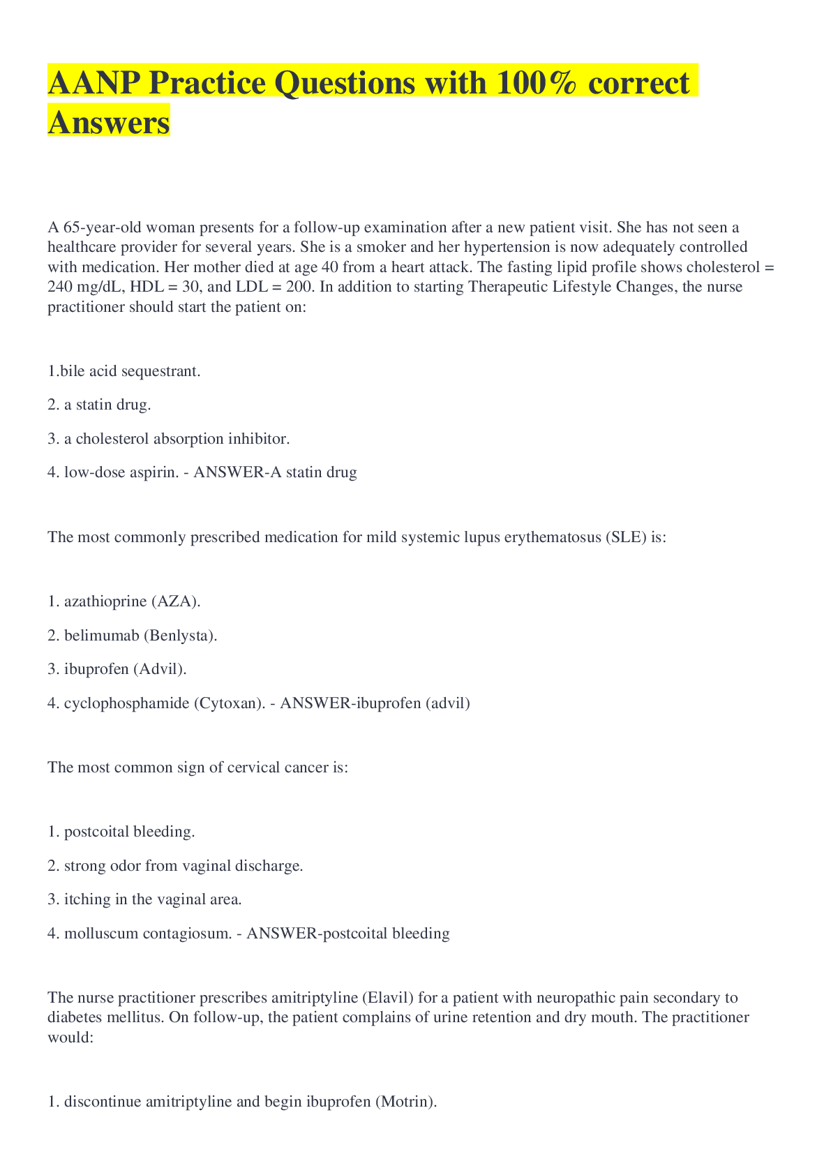 AANP Practice Questions with 100% correct Answers - Scholarfriends