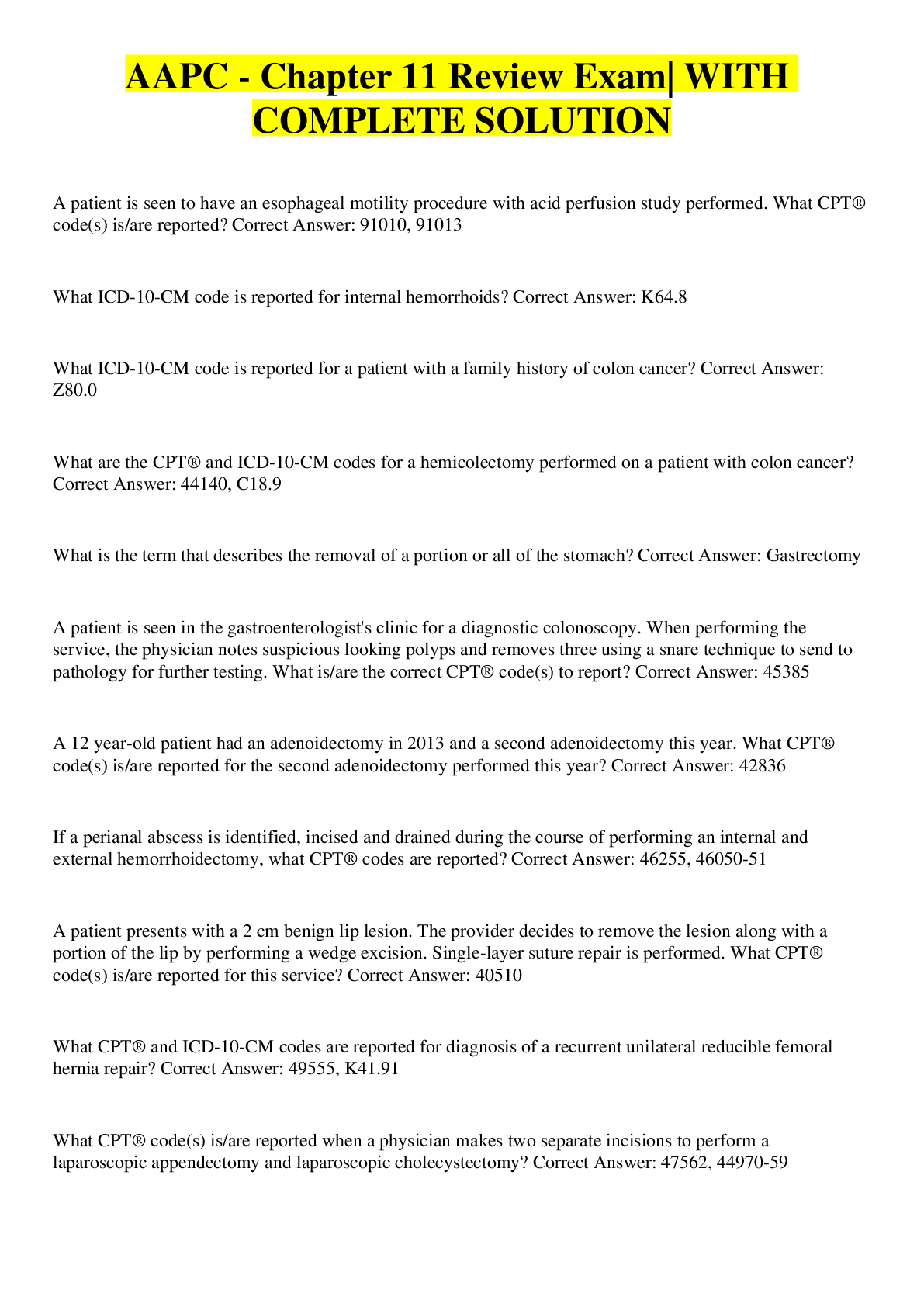 AAPC - Chapter 11 Review Exam| WITH COMPLETE SOLUTION – Scholarfriends ...