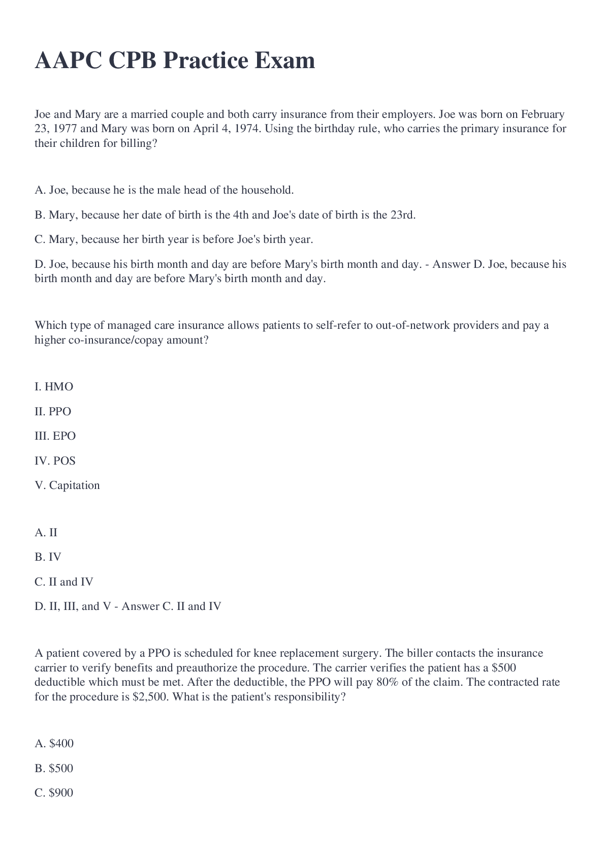 AAPC CPB Practice Exam - Questions and Answers, Latest 2022 ...