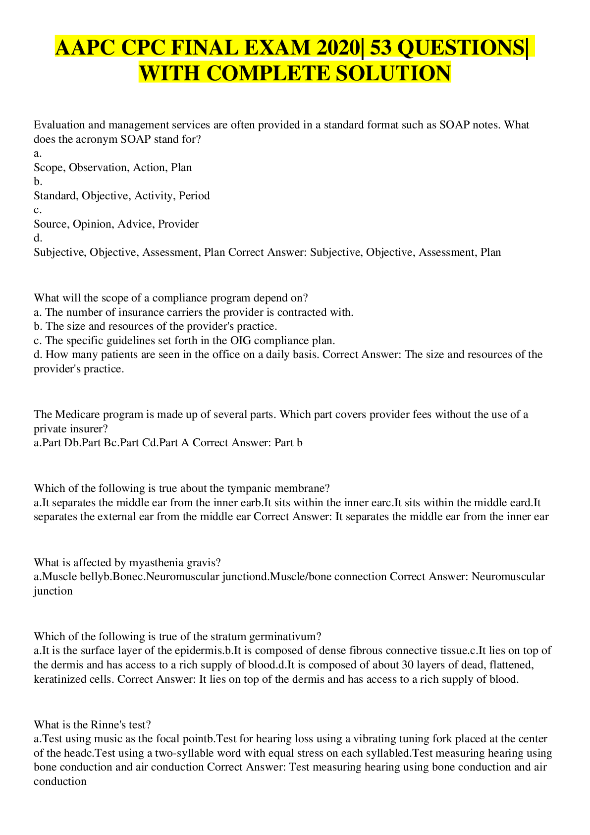 AAPC CPC FINAL EXAM 2020 | with Complete Solution - Scholarfriends