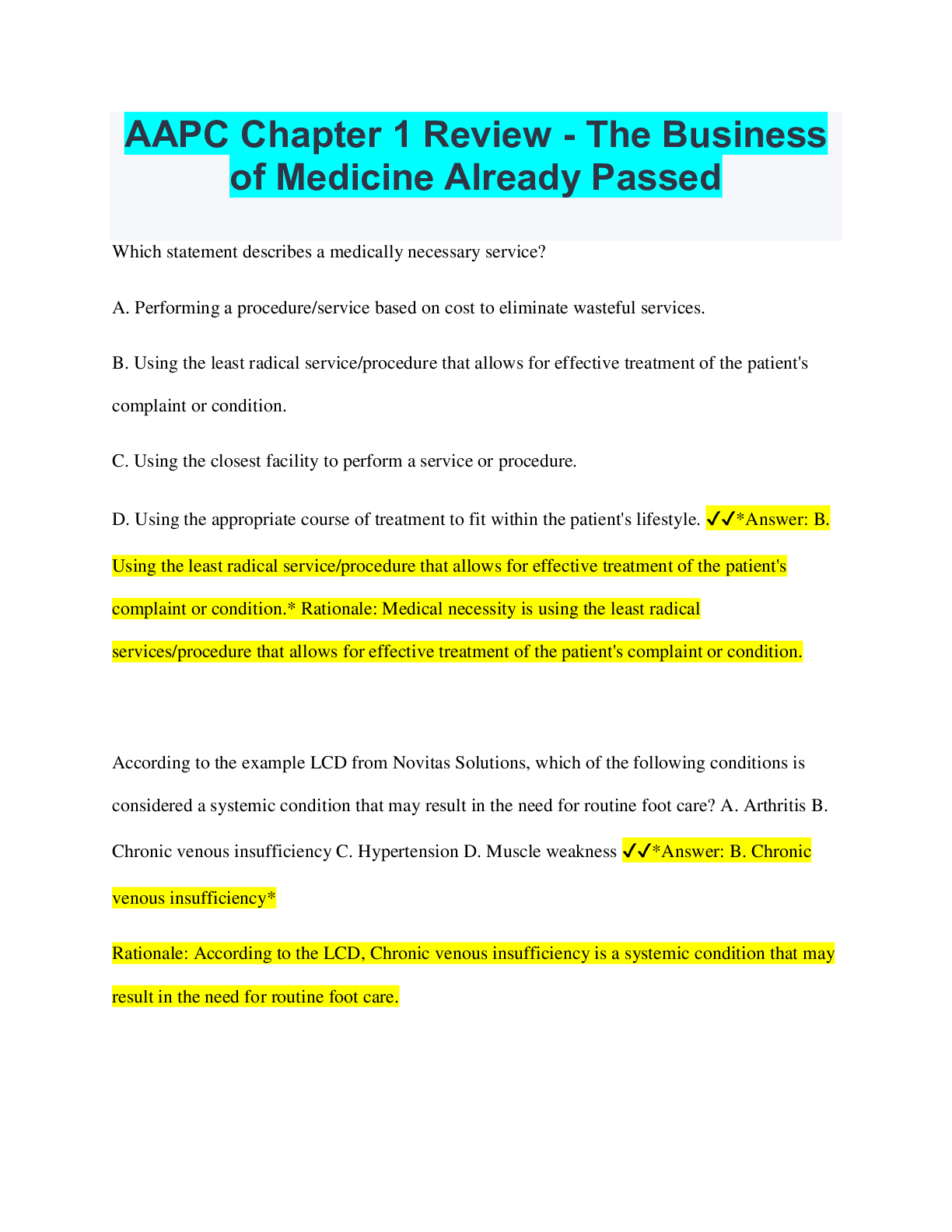 AAPC Chapter 1 Review - The Business of Medicine Already Passed ...