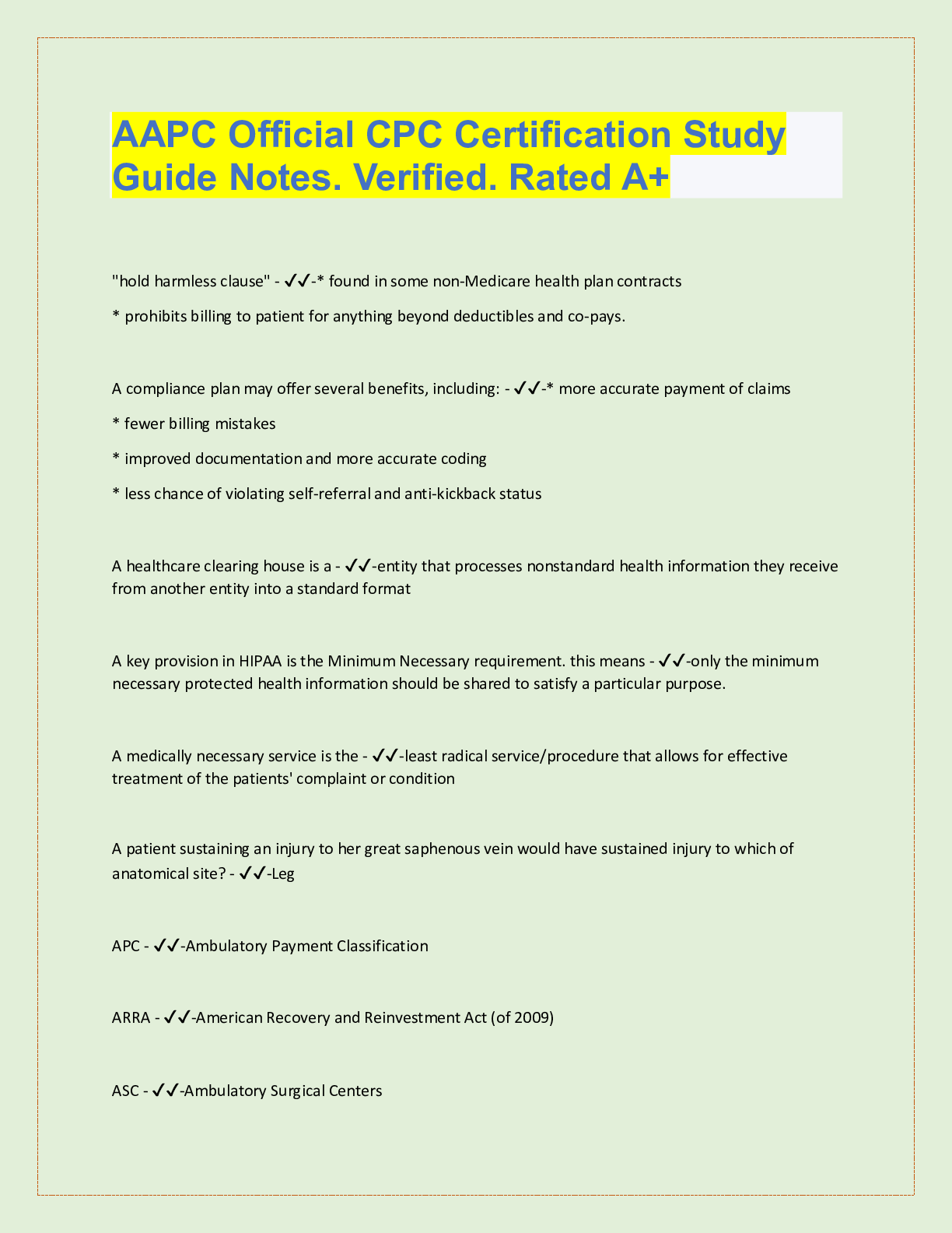 AAPC Official CPC Certification Study Guide Notes With Complete Top ...