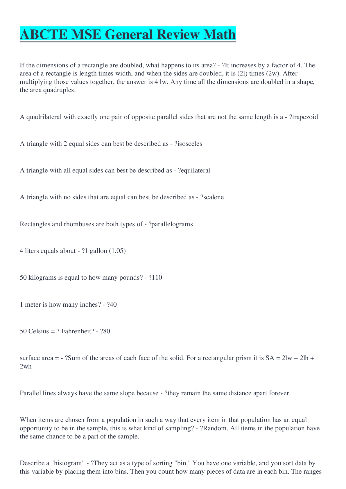 ABCTE MSE Geometry formulas - Scholarfriends
