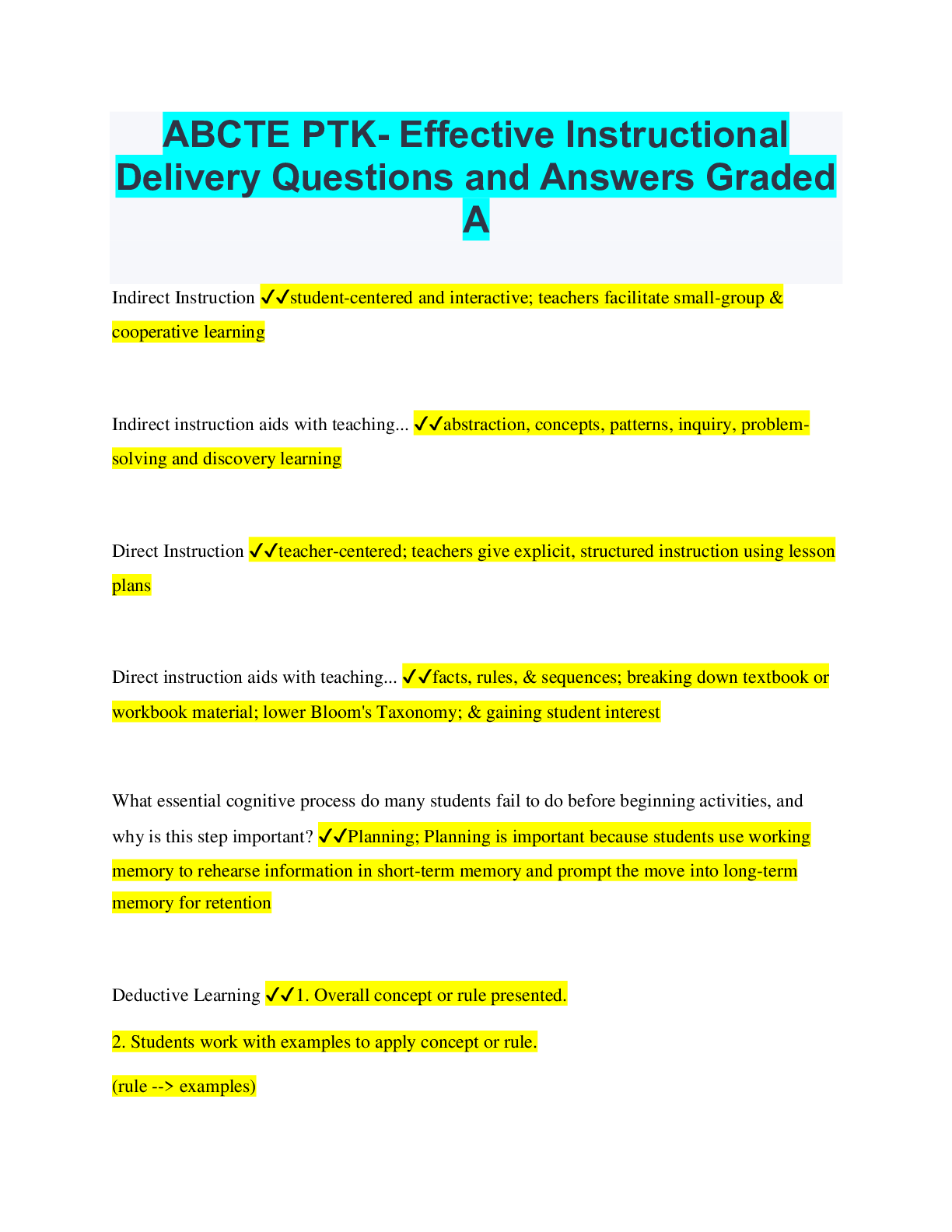 ABCTE PTK- Effective Instructional Delivery Questions and Answers ...