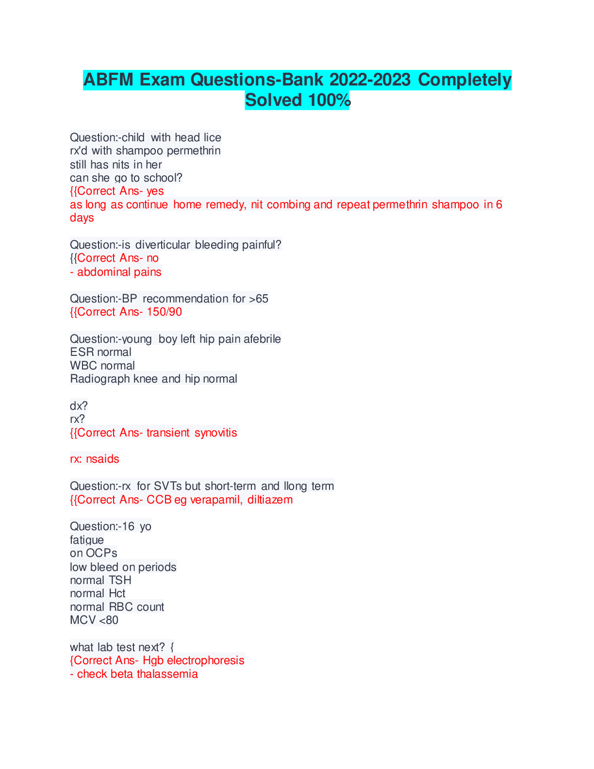ABFM Exam Questions-Bank 2022-2023 Completely Solved 100% - Scholarfriends