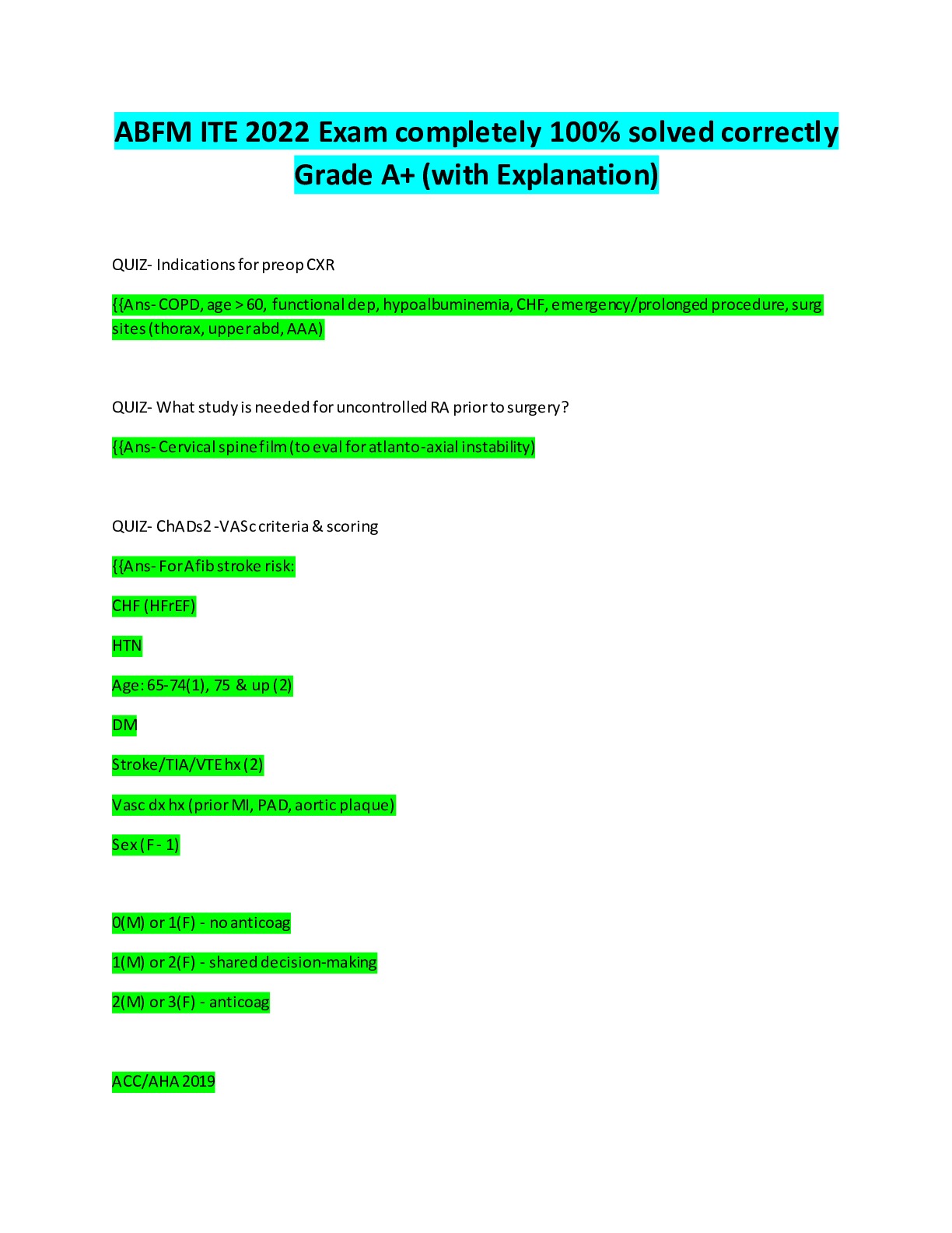 ABFM ITE 2022 Exam completely 100% solved correctly Grade A+ (with ...