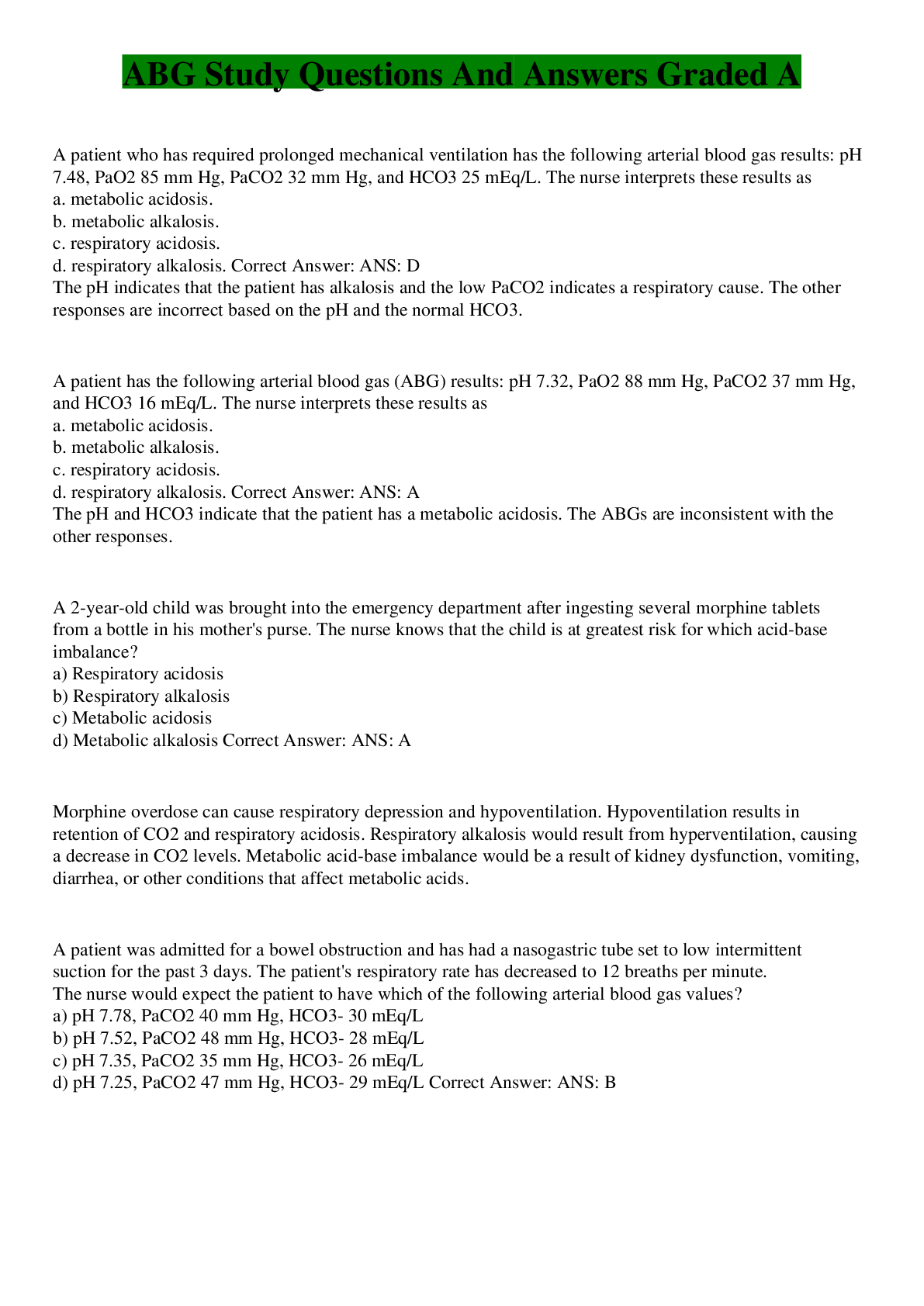 ABG Study Questions And Answers Graded A - Scholarfriends