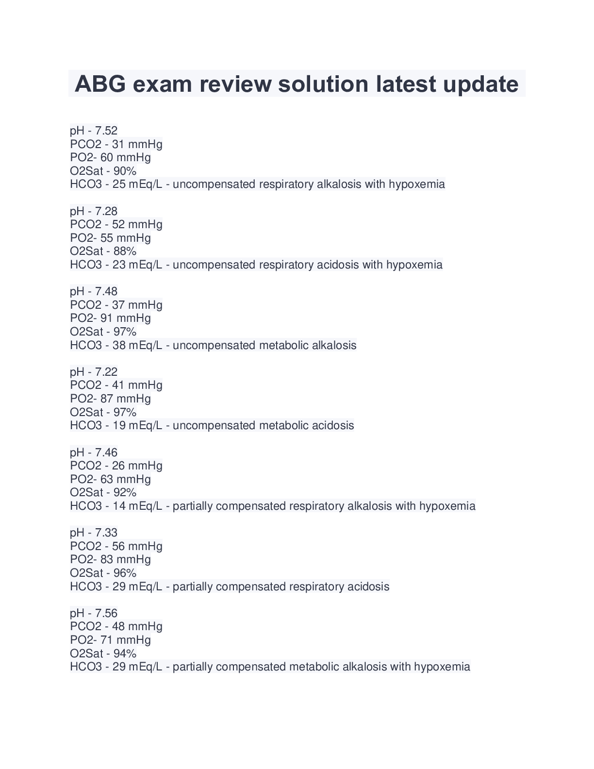 ABG exam review solution latest update - Scholarfriends