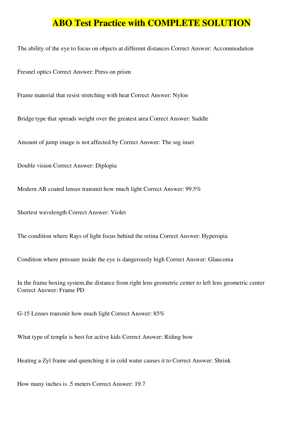 ABO Test Practice with COMPLETE SOLUTION - Scholarfriends