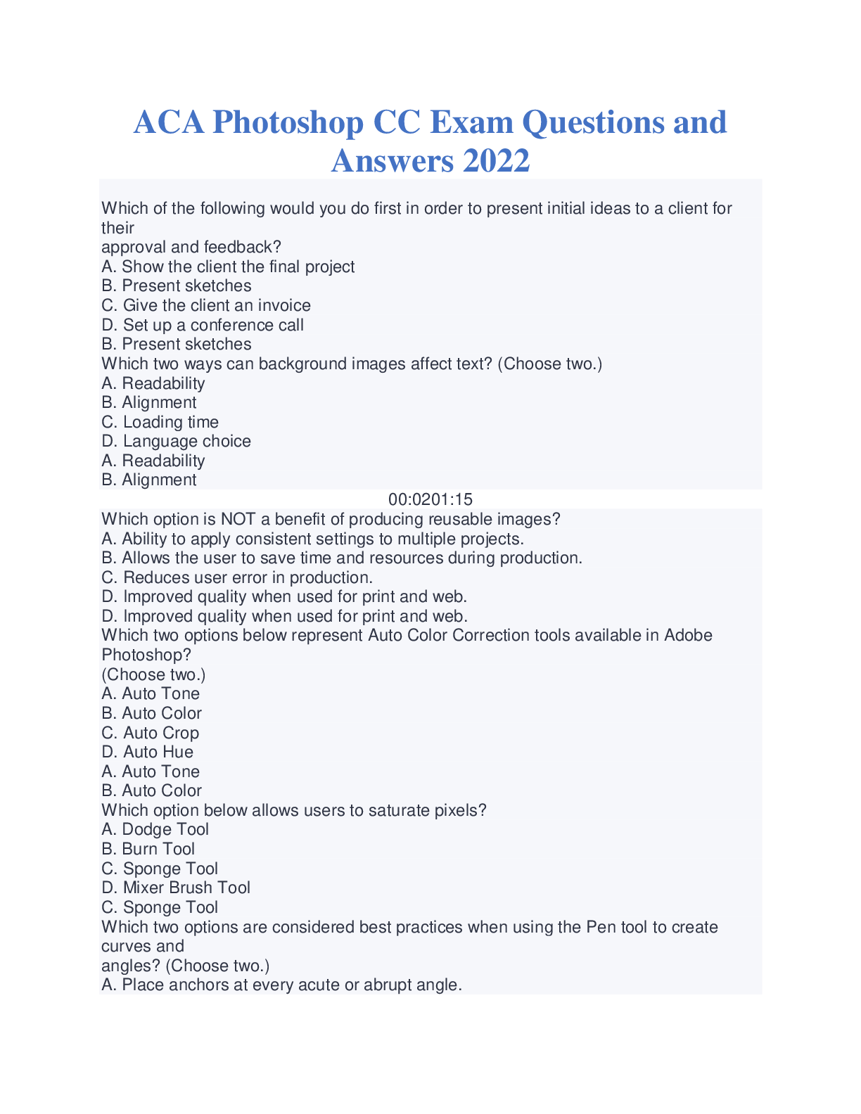 ACA Photoshop CC Exam; Questions and Answers 2022 Top Solution ...