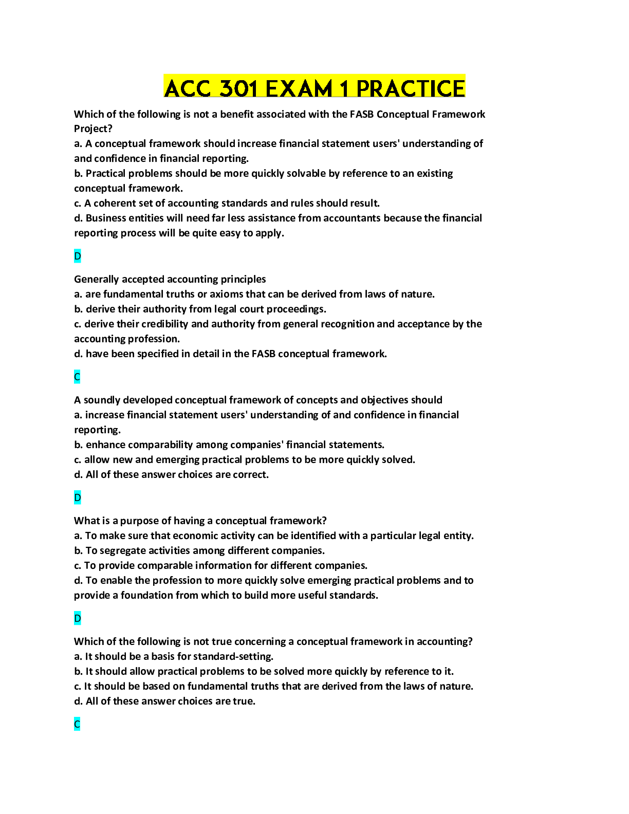 ACC 301 EXAM 1 PRACTISE (Questions & Answers) - Scholarfriends