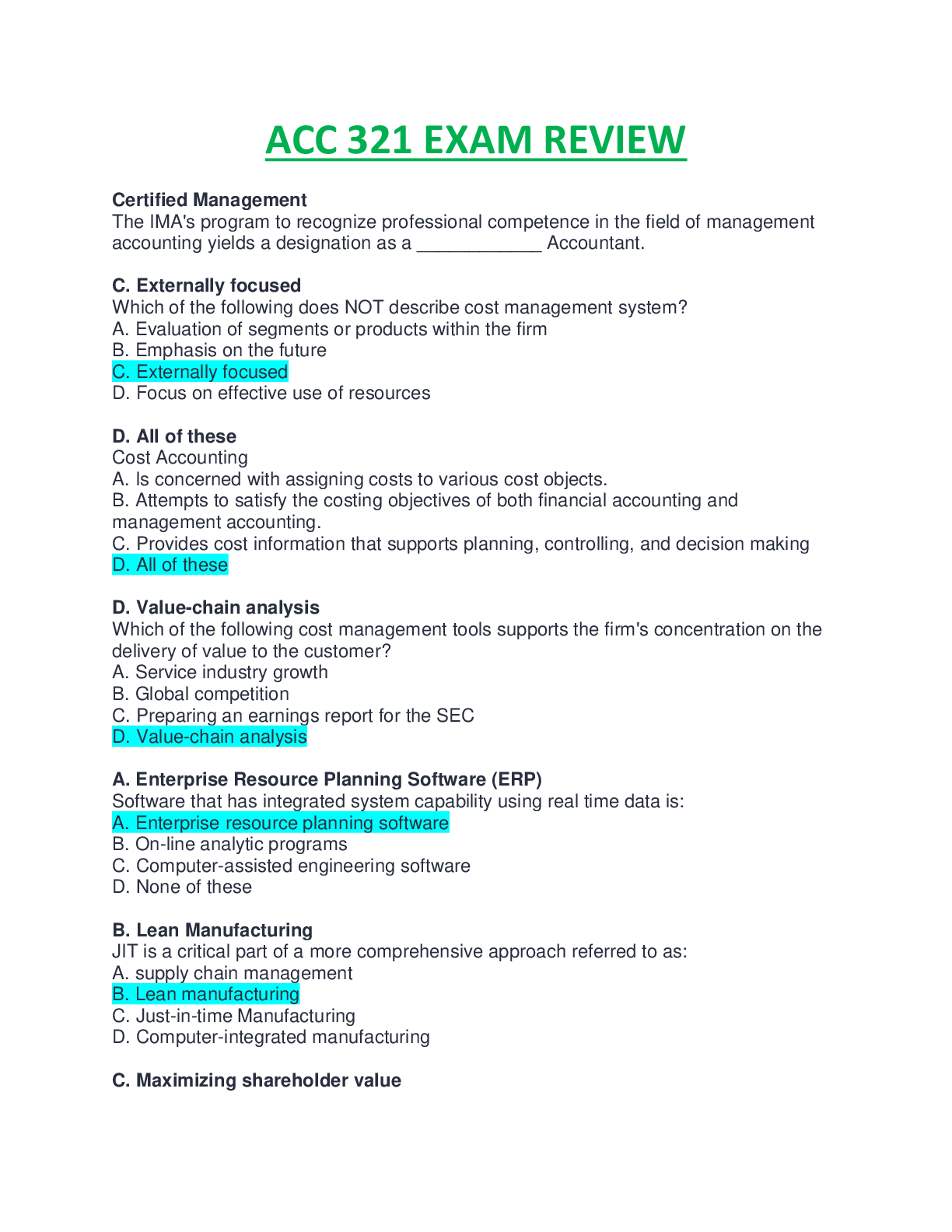 ACC 321 ACTUAL EXAM 1 (2022/2023) SERIES COMPLETE GUIDE RATED AND ...