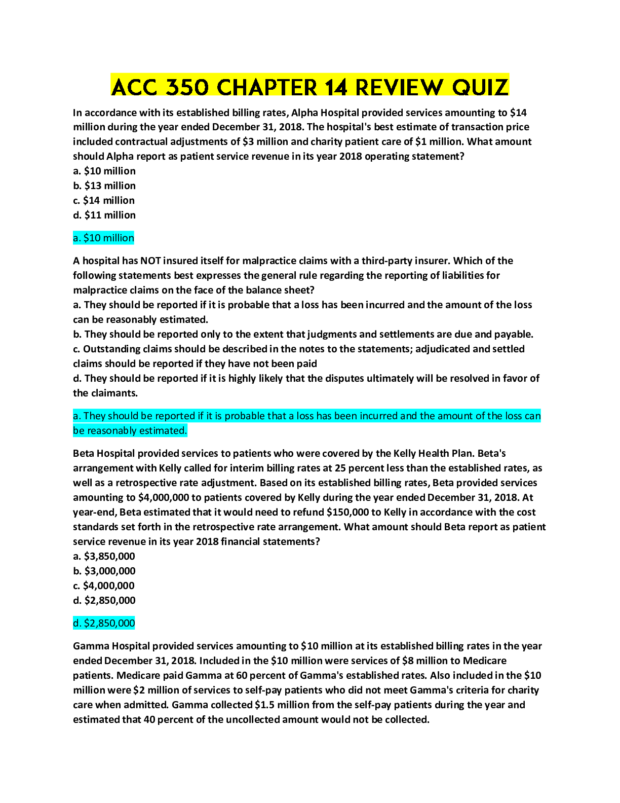 ACC 350 Chapter 14 Quiz (Review) - Scholarfriends