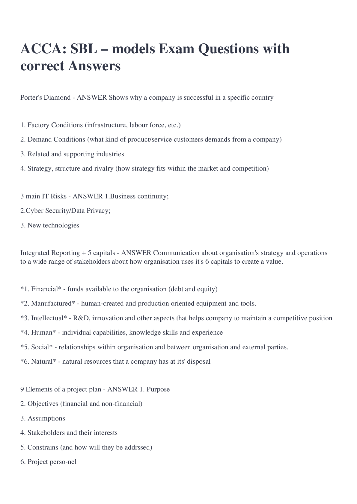 ACCA: SBL – models Exam Questions with correct Answers - Scholarfriends