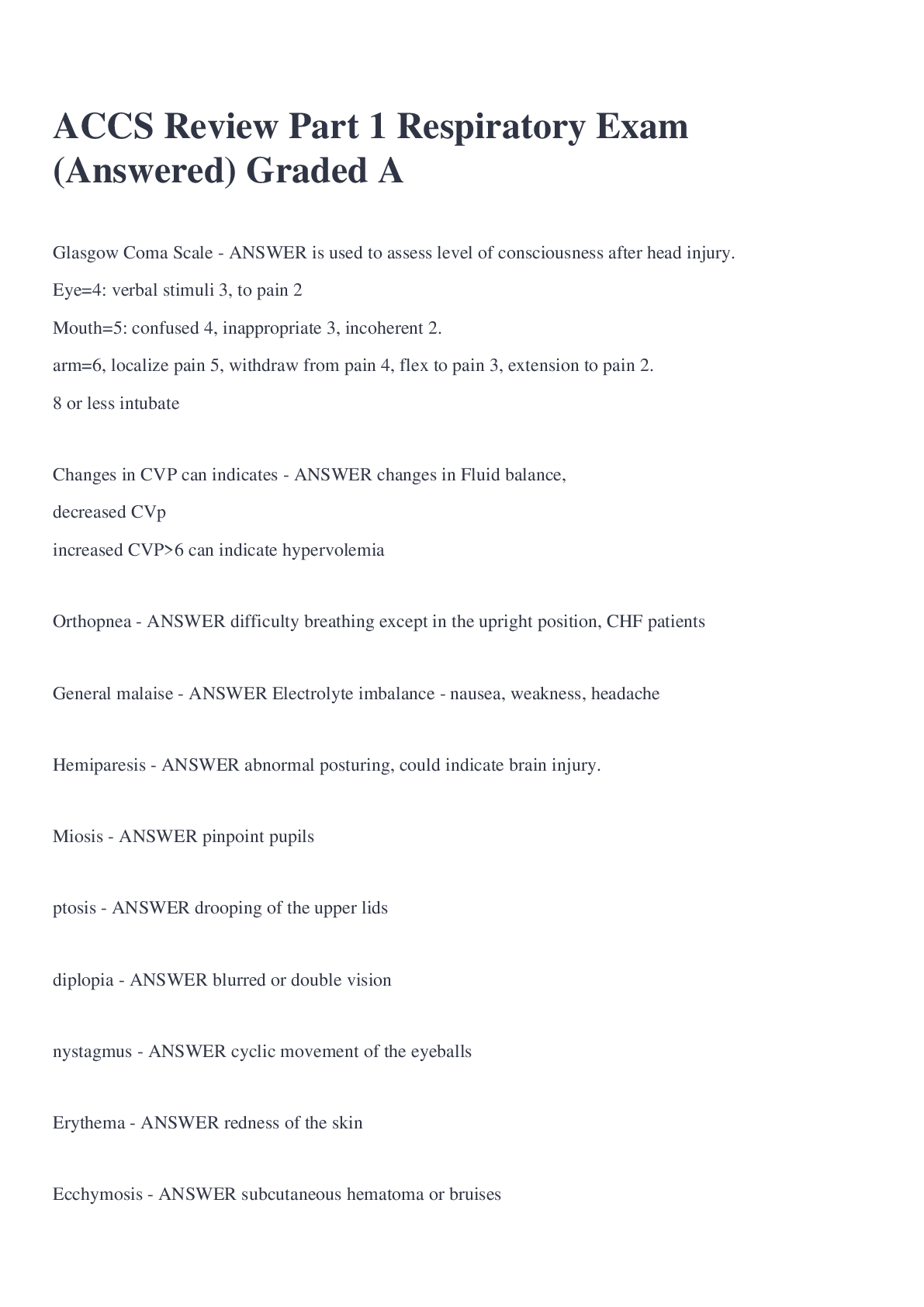 ACCS Review Part 1 Respiratory Exam (Answered) Graded A ...