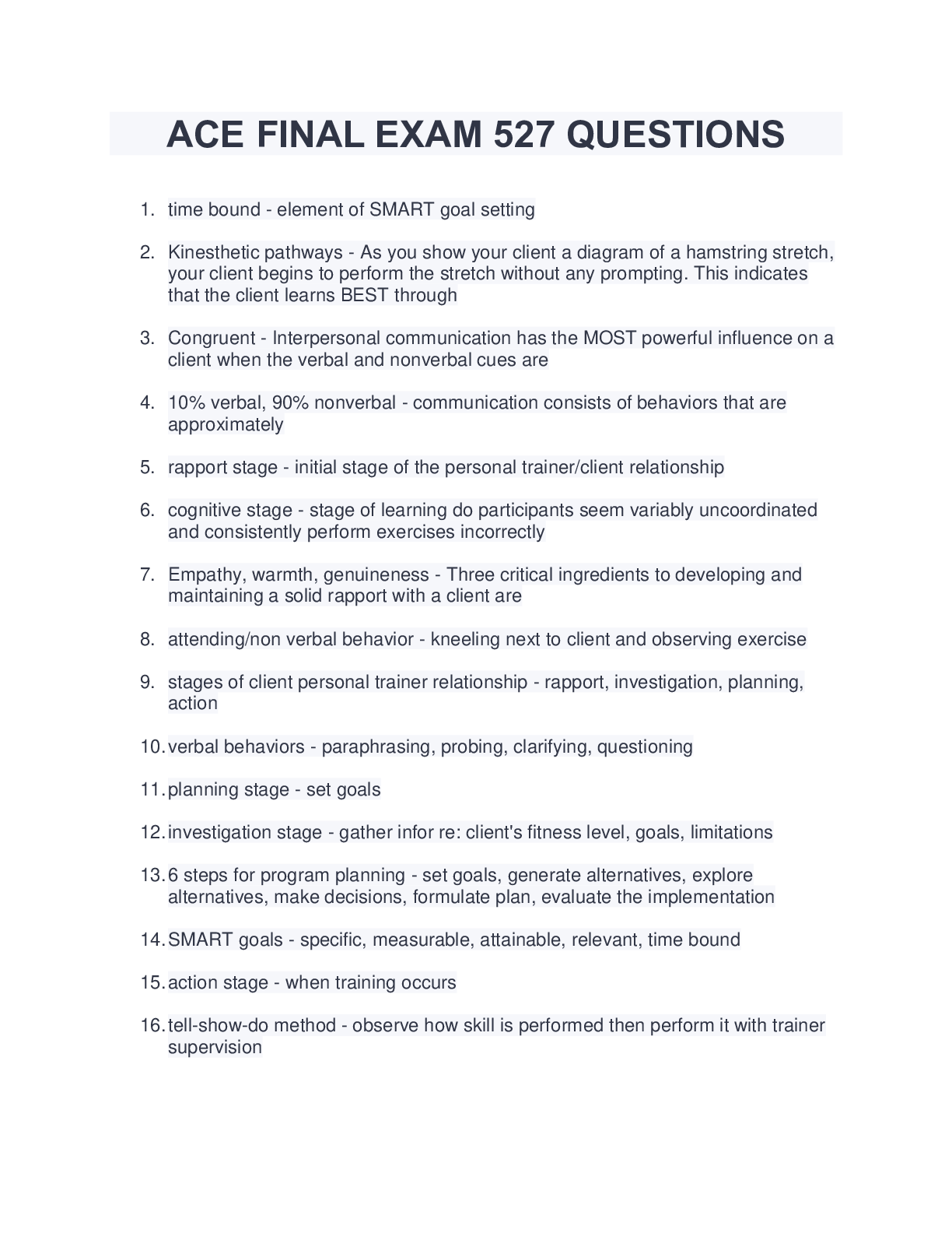 ACE FINAL EXAM 527 QUESTIONS and ANSWERS TESTBANK - Scholarfriends