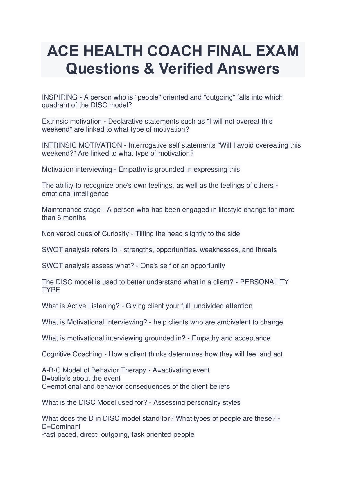 ACE HEALTH COACH FINAL EXAM GRADED A+ 2022/2023 - Scholarfriends