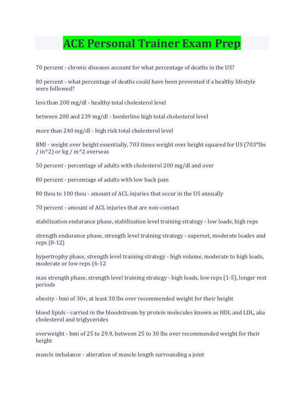 ACE Personal Trainer Exam Prep 2022/2023 - Scholarfriends