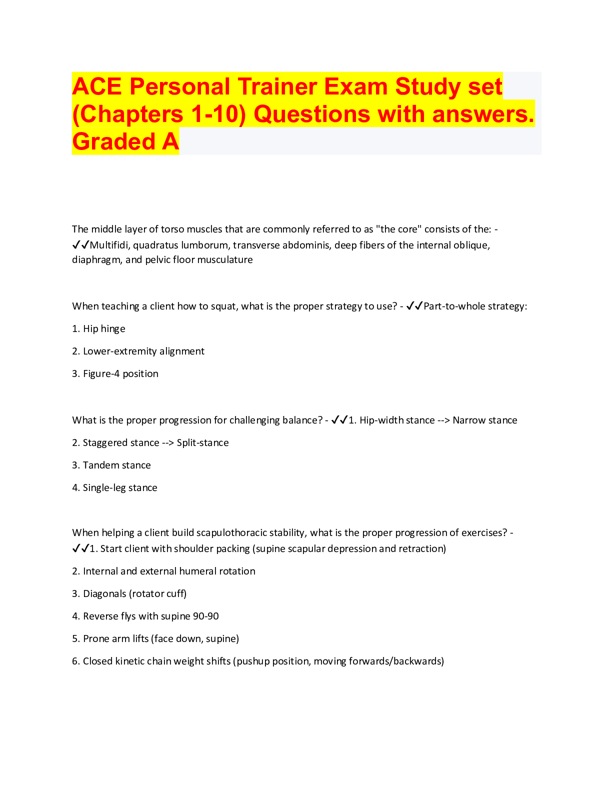 American Council of Exercise (ACE Personal Trainer Practice Exam ...