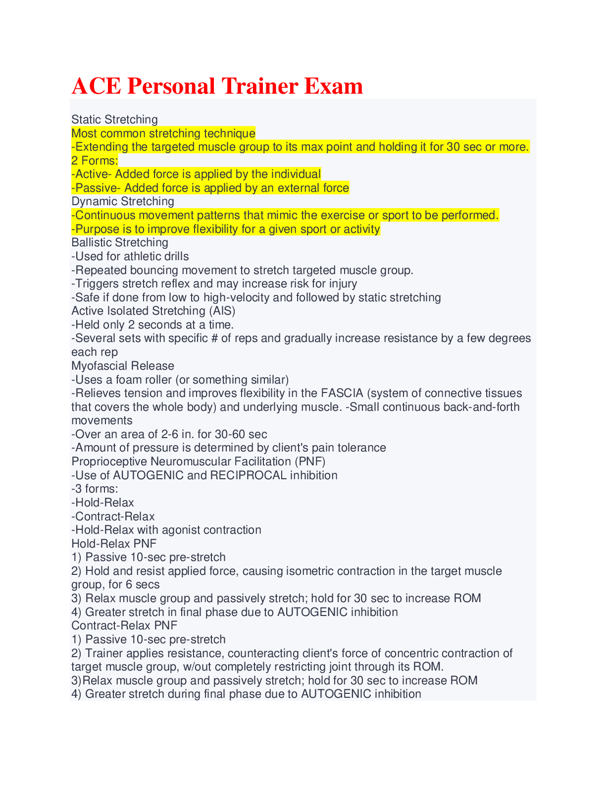 ACE Personal Trainer Exam Terms and Definitions - Scholarfriends