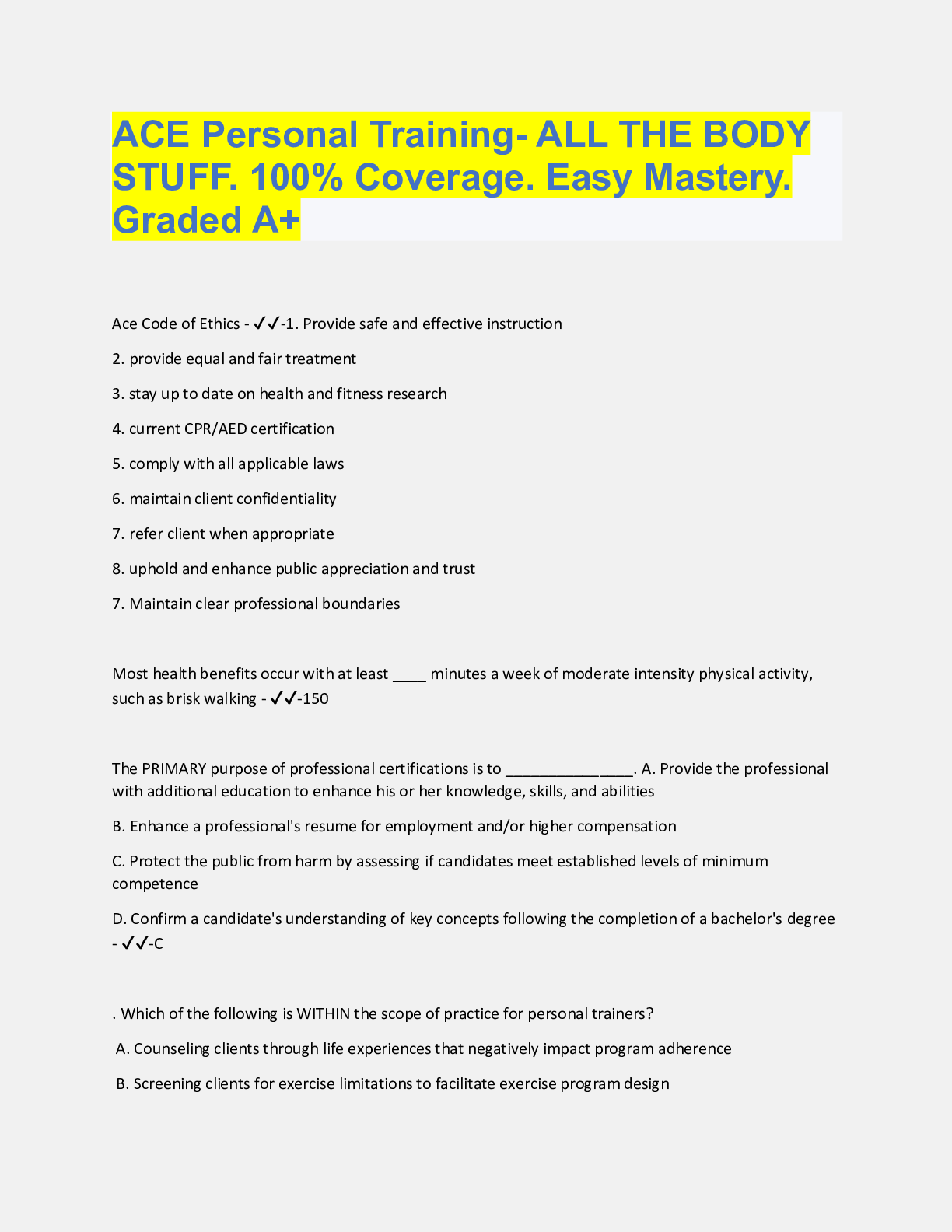 ACE Personal Training- ALL THE BODY STUFF. 100% Coverage. Easy Mastery ...