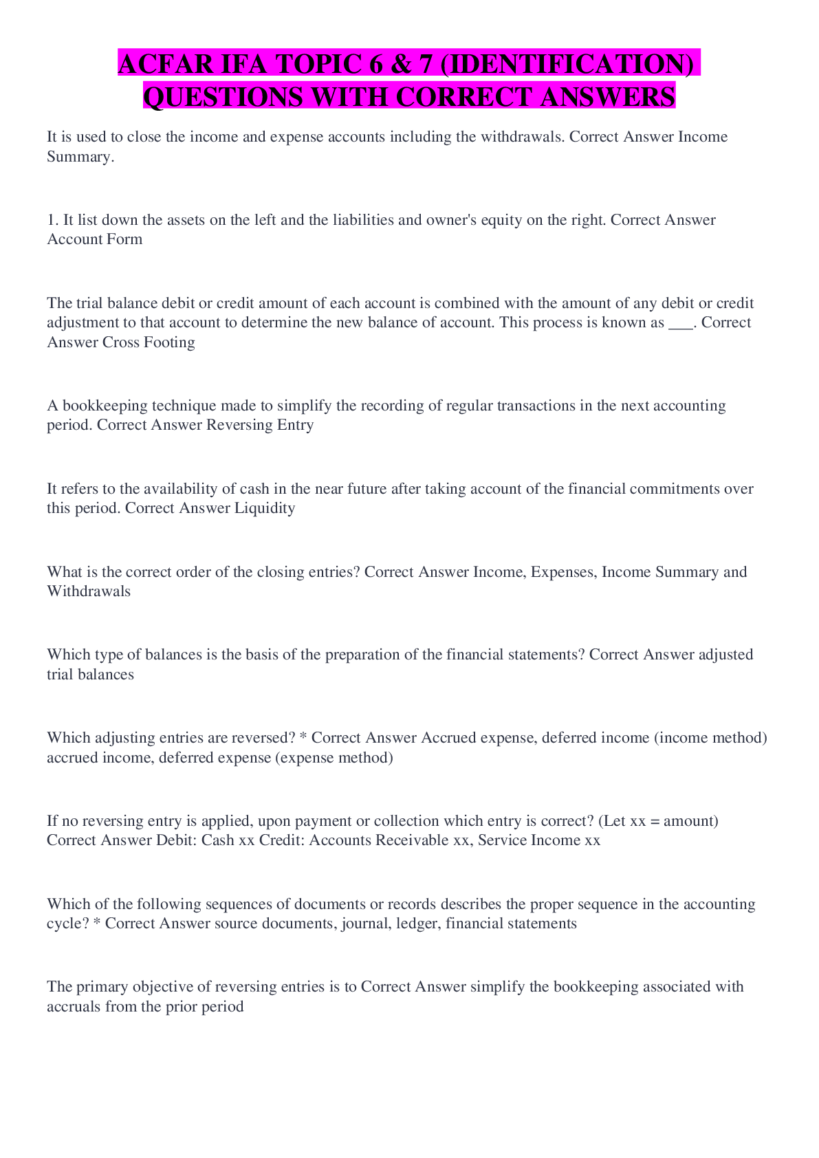 ACFAR IFA TOPIC 6 & 7 (IDENTIFICATION) QUESTIONS WITH CORRECT ANSWERS ...