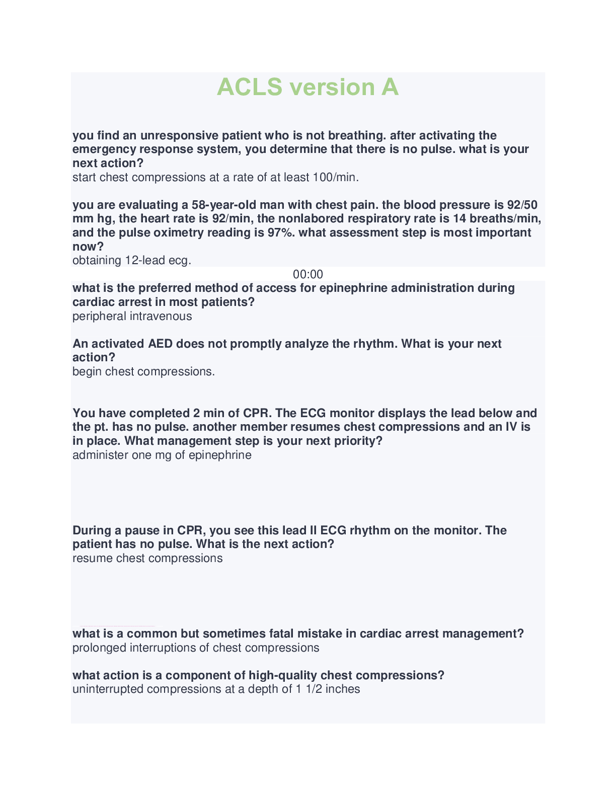 ACLS version A Questions and Answers - Scholarfriends