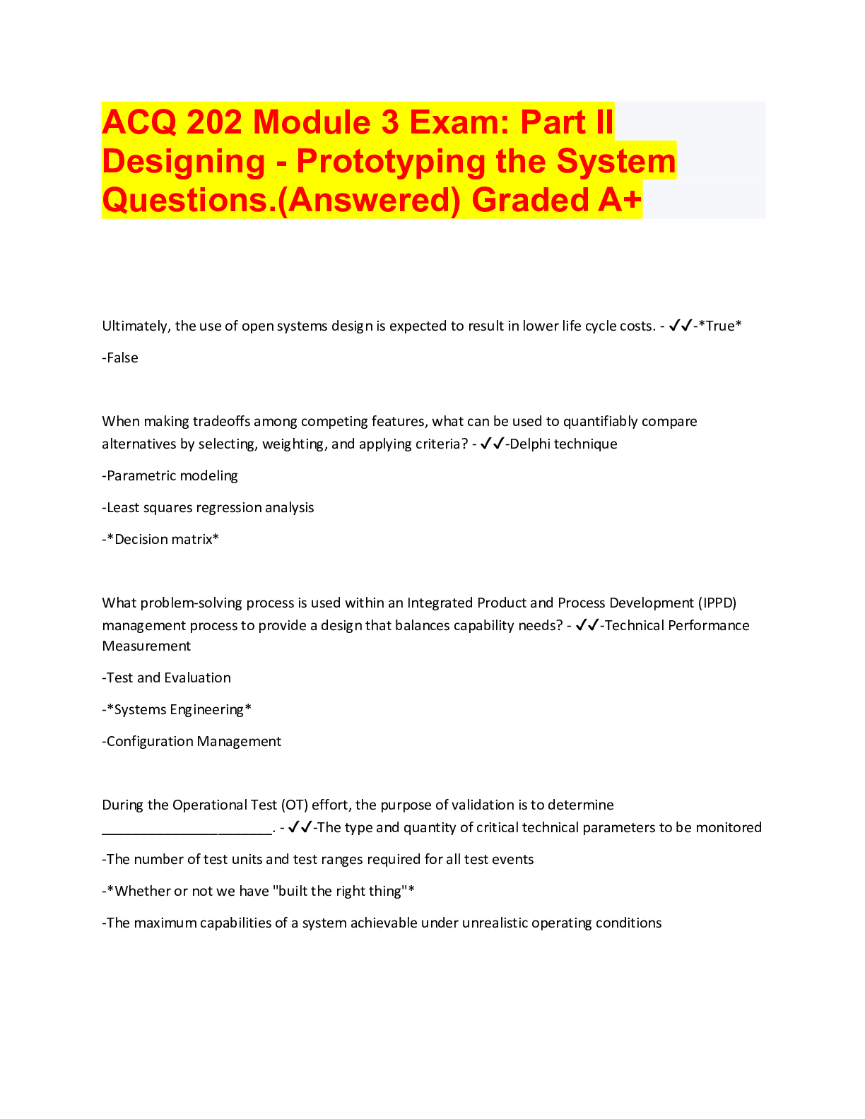 ACQ 202 Module 3 Exam: Part II Designing - Prototyping the System ...