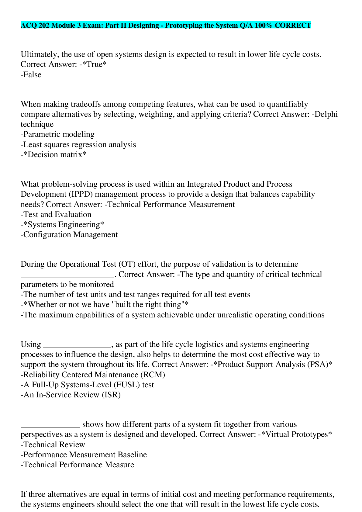 ACQ 202 Module 3 Exam: Part I Designing - Prototyping the System ...