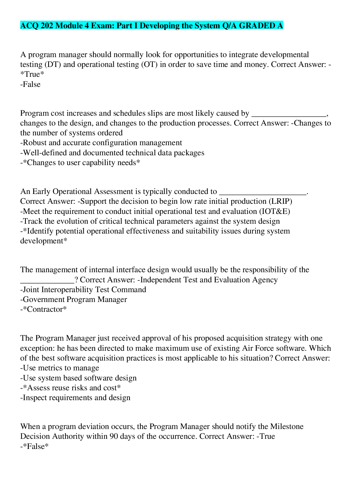 ACQ 202 Module 4 Exam: Part 1 Questions, ( Answered) Graded A+ ...