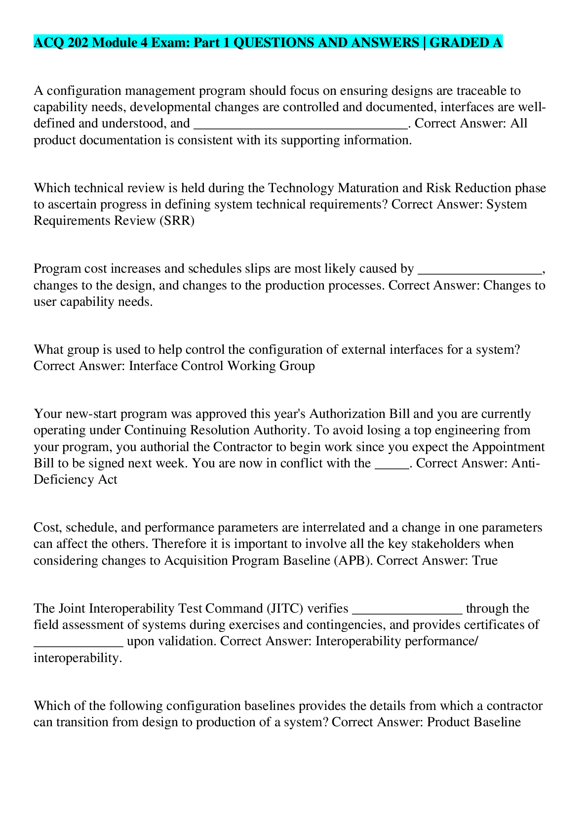 ACQ 202 Module 4 Exam: Part 1 QUESTIONS AND ANSWERS | GRADED A ...