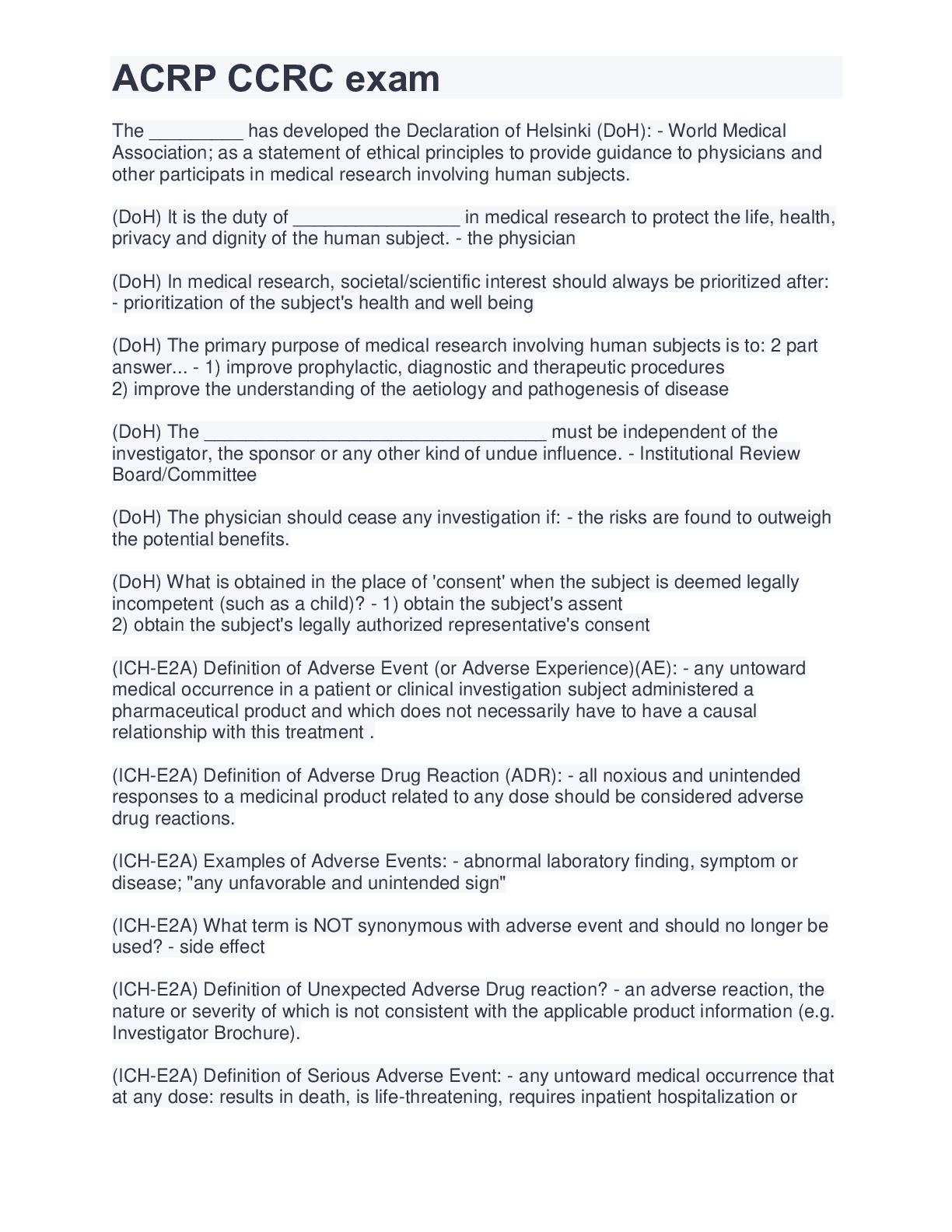 ACRP CCRC exam - Scholarfriends
