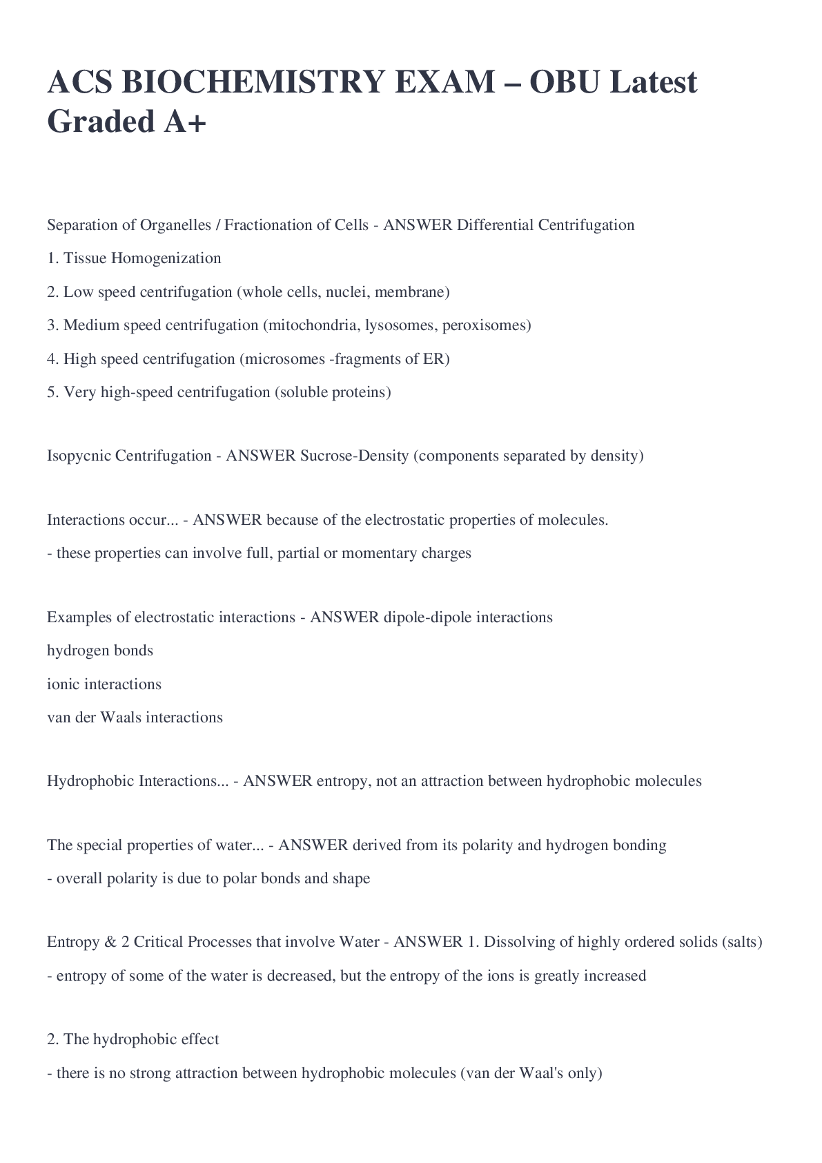 ACS BIOCHEMISTRY EXAM – OBU Latest Graded A+ - Scholarfriends