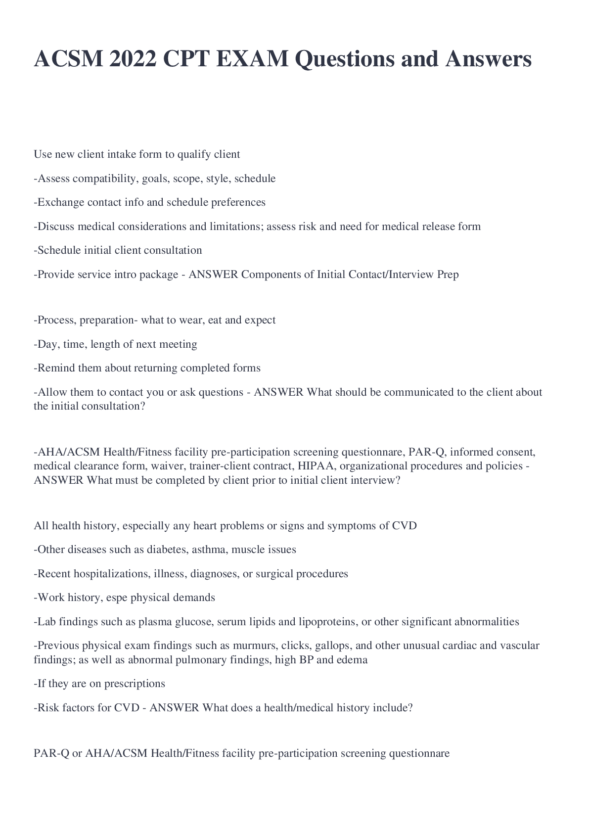 ACSM 2022 CPT EXAM Questions and Answers – Scholarfriends - Scholarfriends