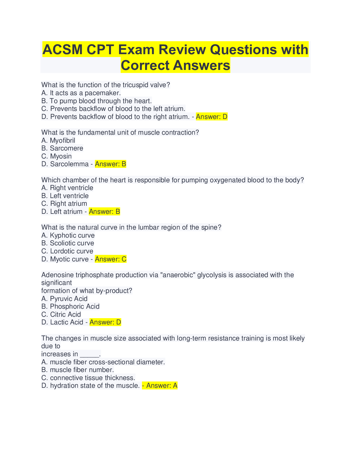 ACSM CPT Exam Review Questions with Correct Answers - Scholarfriends
