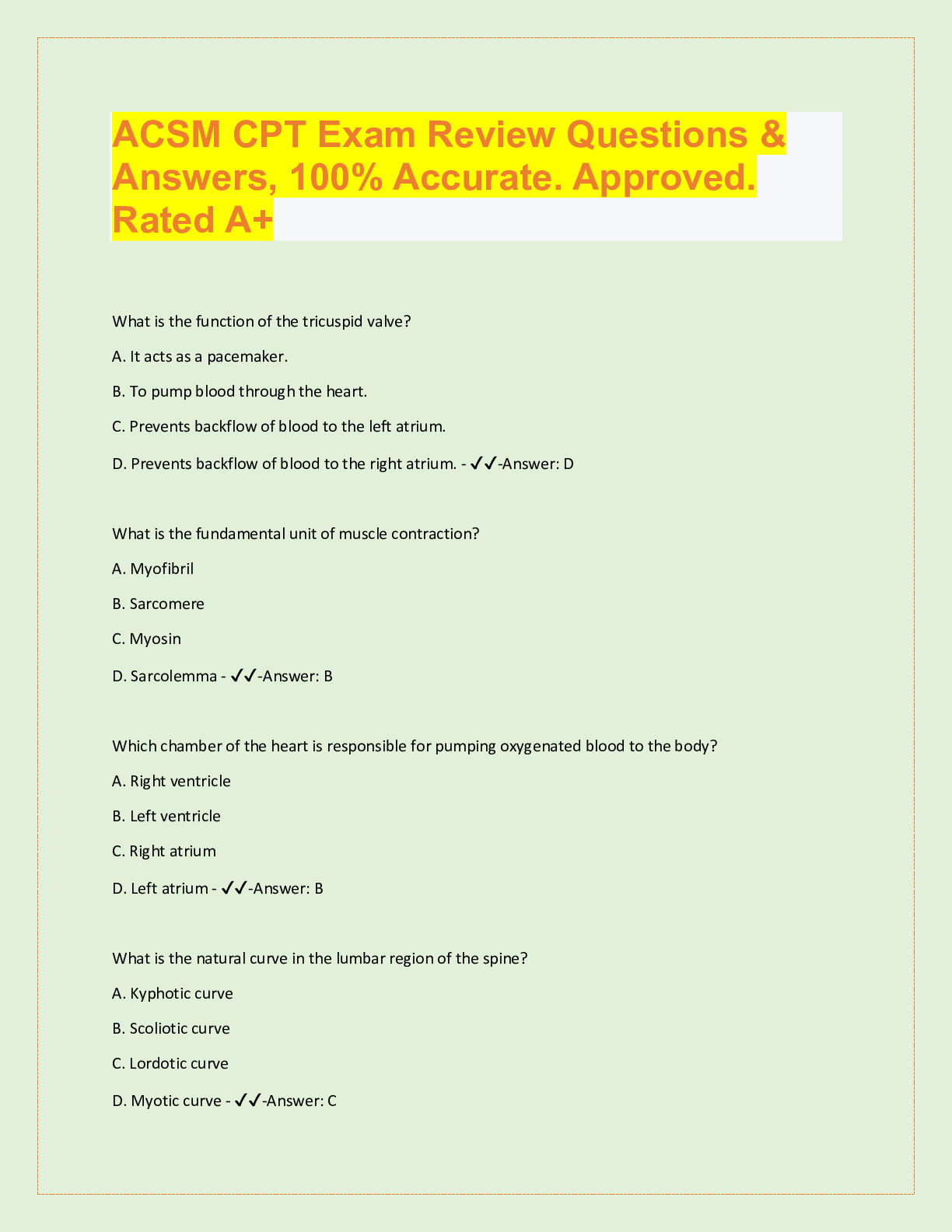 ACSM CPT Exam Review Questions And Answers Latest Update - Scholarfriends