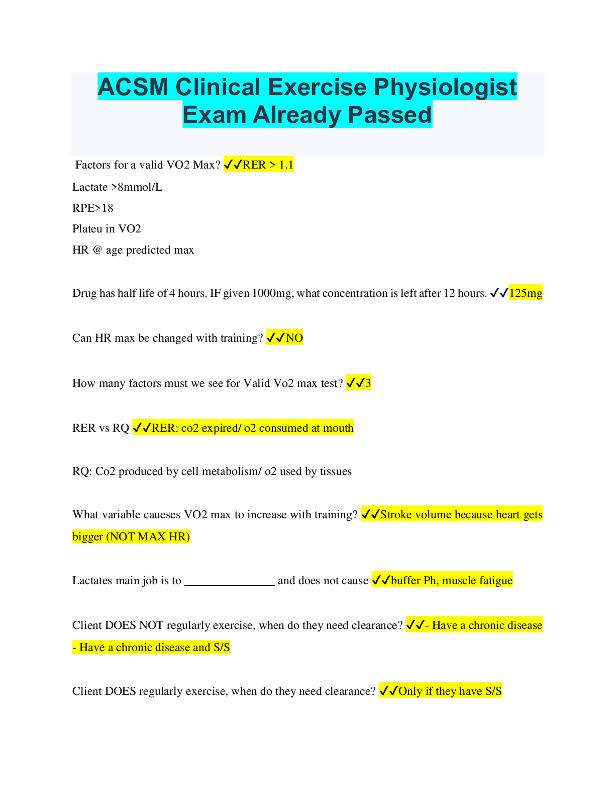 ACSM Clinical Exercise Physiologist Exam Already Passed ...