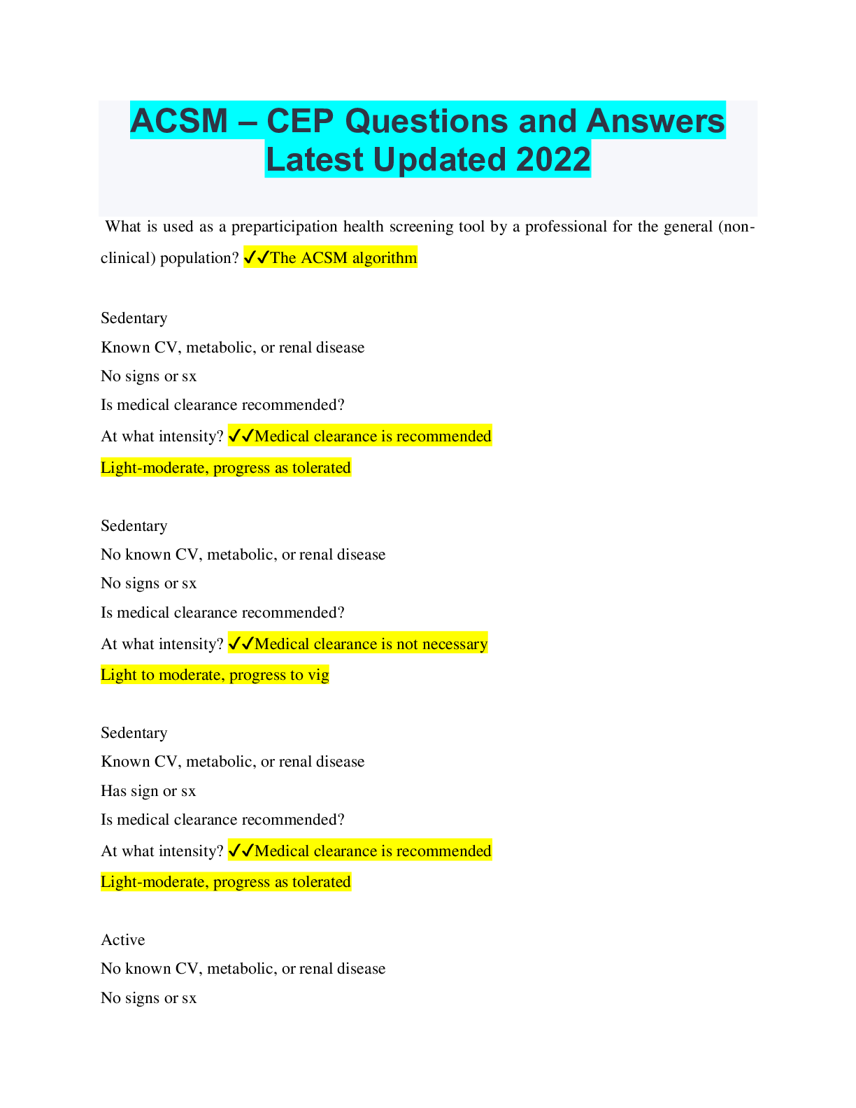 ACSM – CEP Questions and Answers Latest Updated 2022 - Scholarfriends