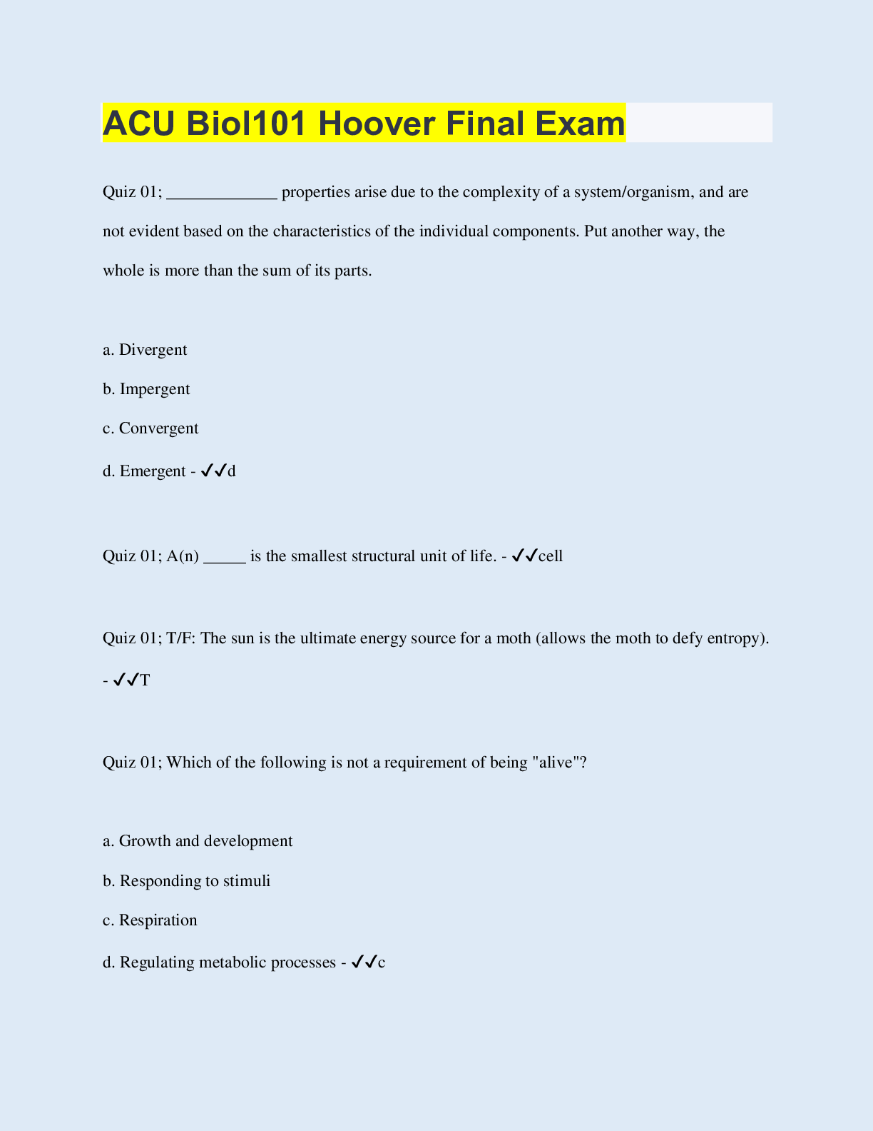 ACU Biol101 Hoover Final Exam – Scholarfriends - Scholarfriends