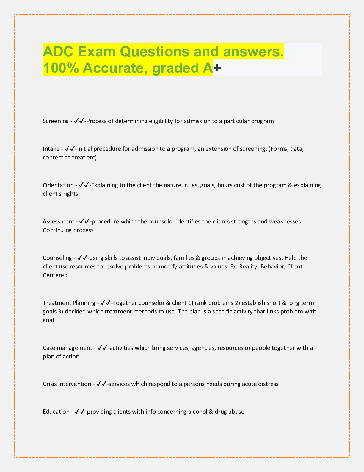 ADC Exam Questions and answers. 100% Accurate, graded A+ - Scholarfriends