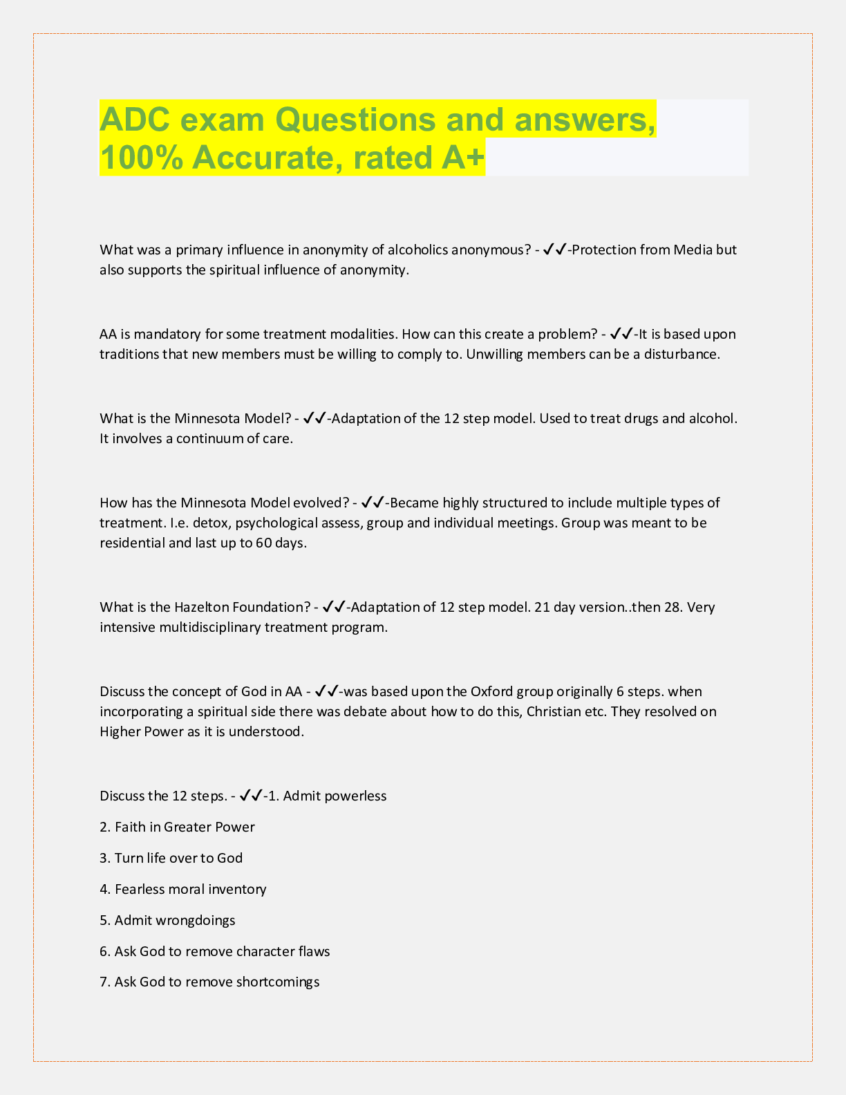 ADC exam Questions and answers, 100% Accurate, rated A+ What was a ...