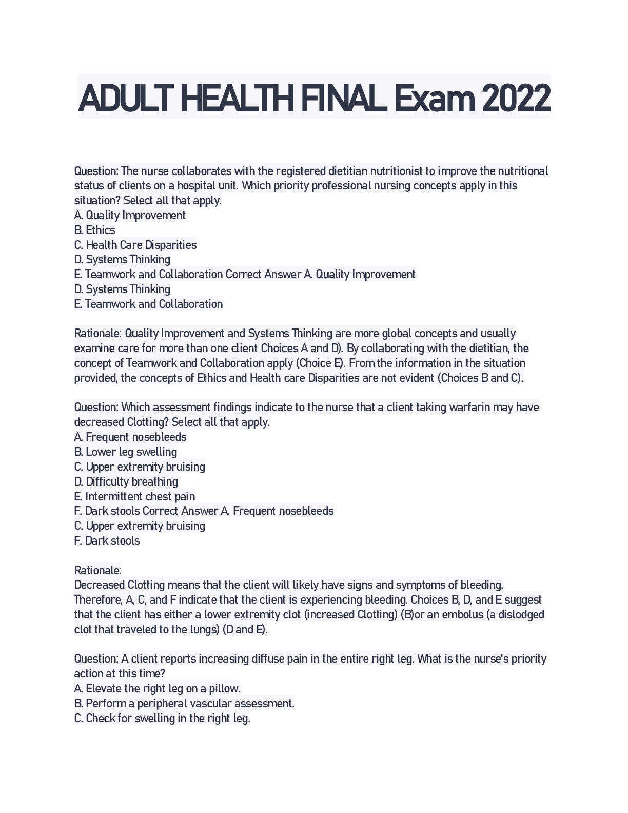 ADULT HEALTH FINAL Exam 2022 – Scholarfriends - Scholarfriends