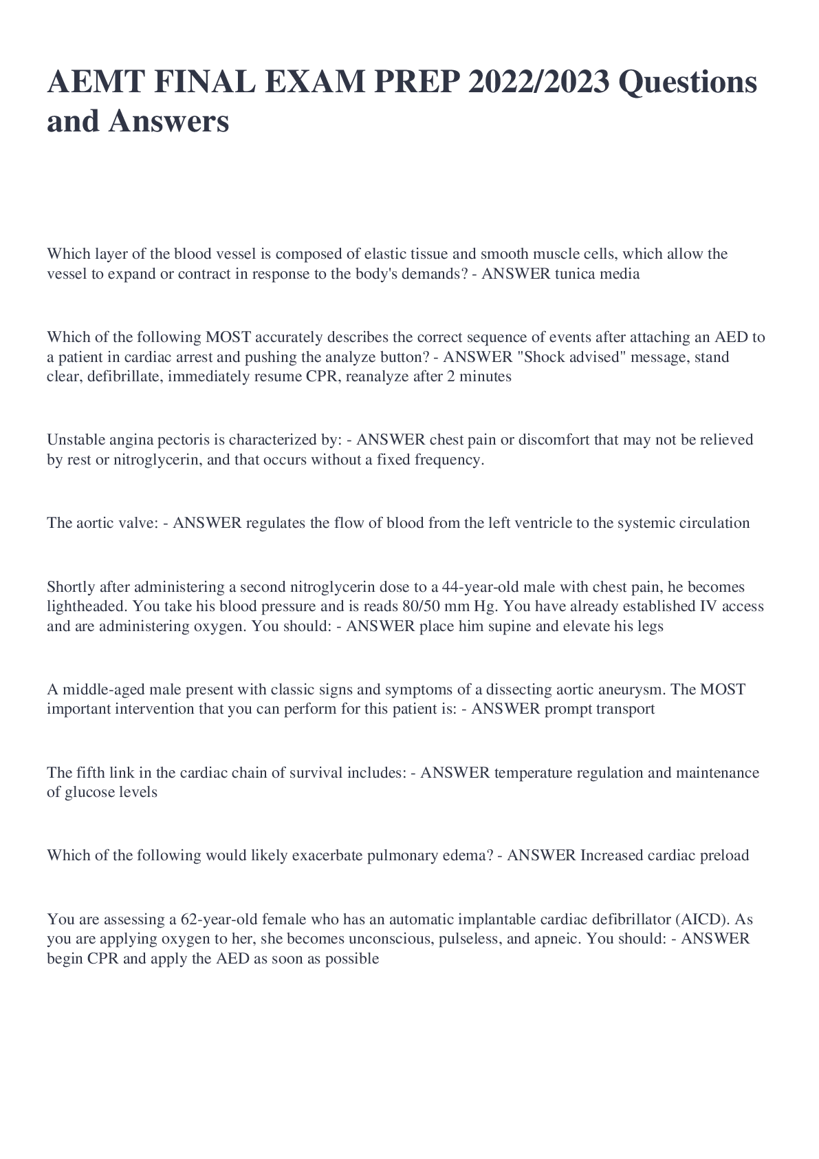 AEMT FINAL EXAM PREP 2022/2023 Questions and Answers - Scholarfriends