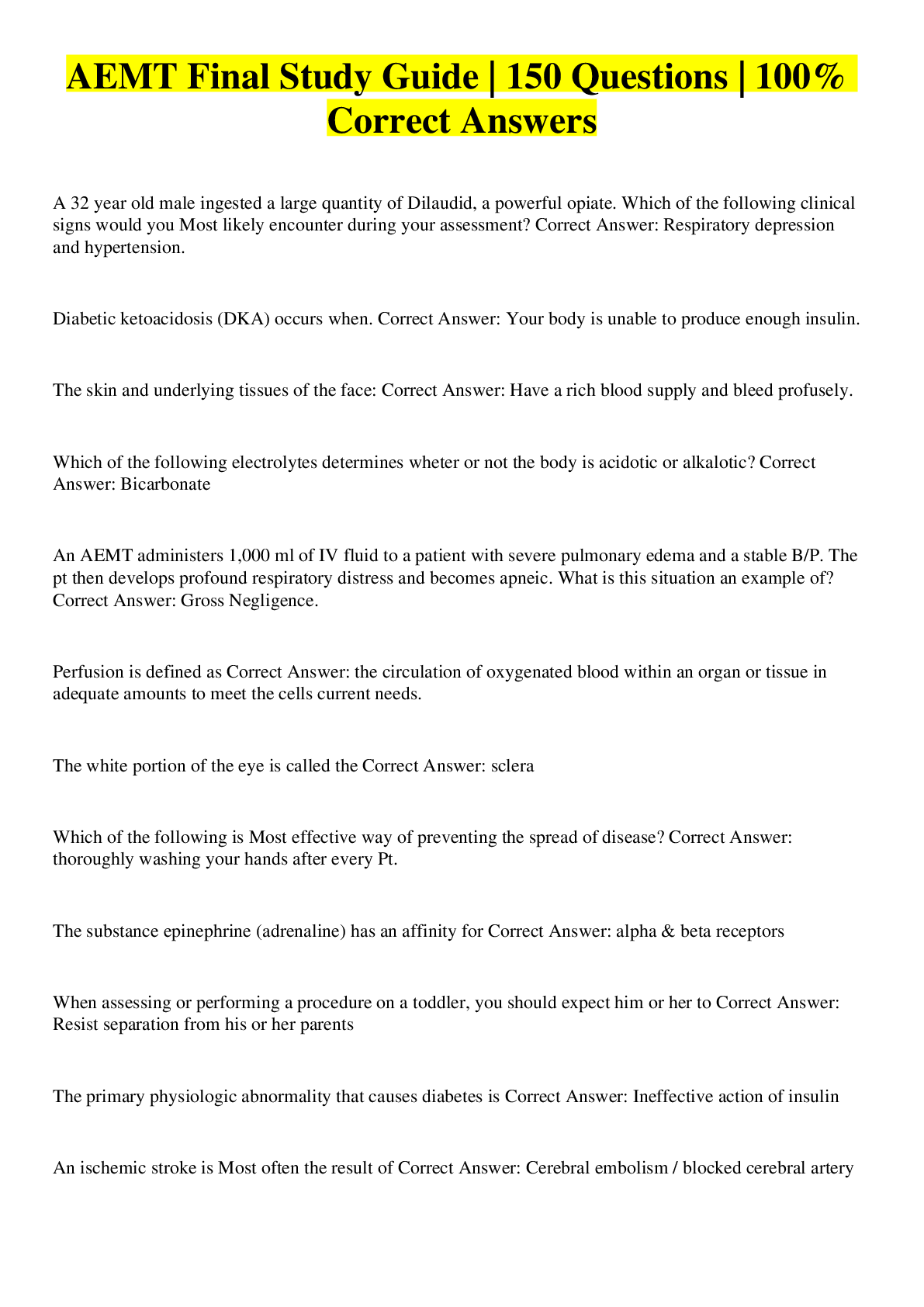 AEMT Final Study Guide - Scholarfriends