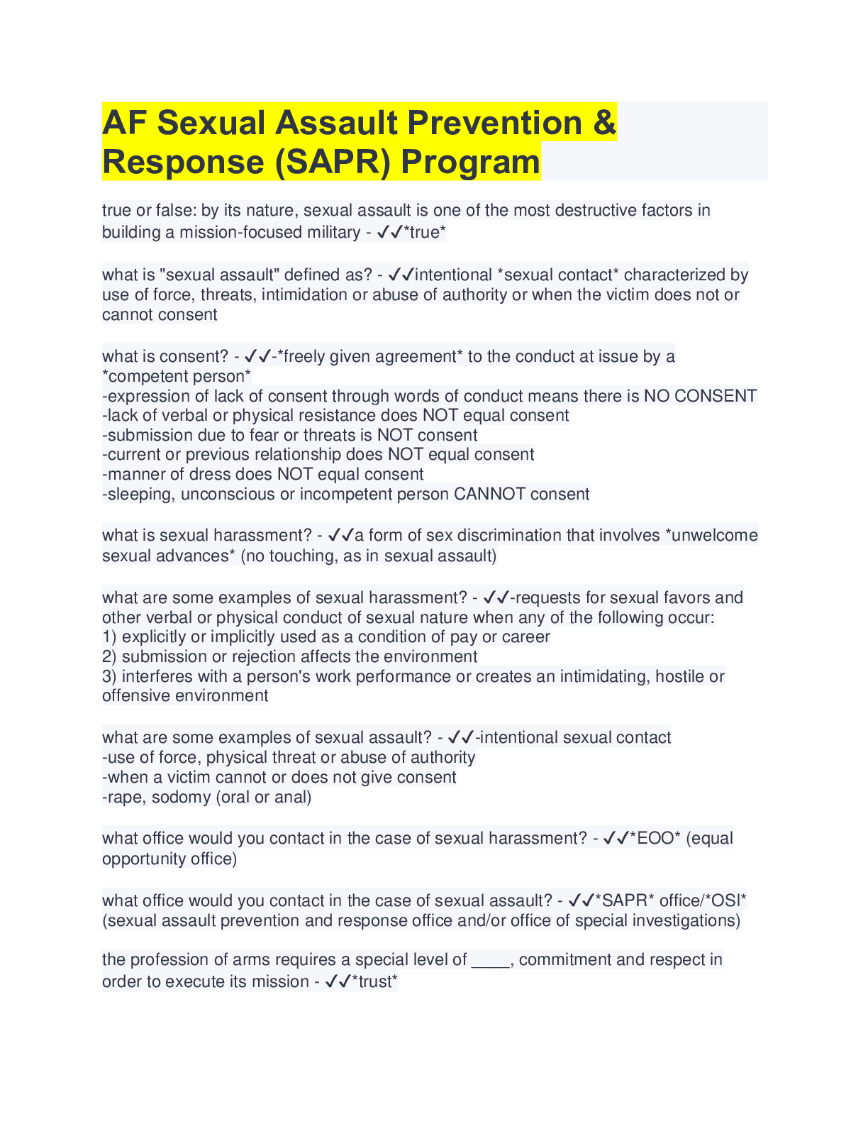 AF Sexual Assault Prevention & Response (SAPR) Program | with Complete ...