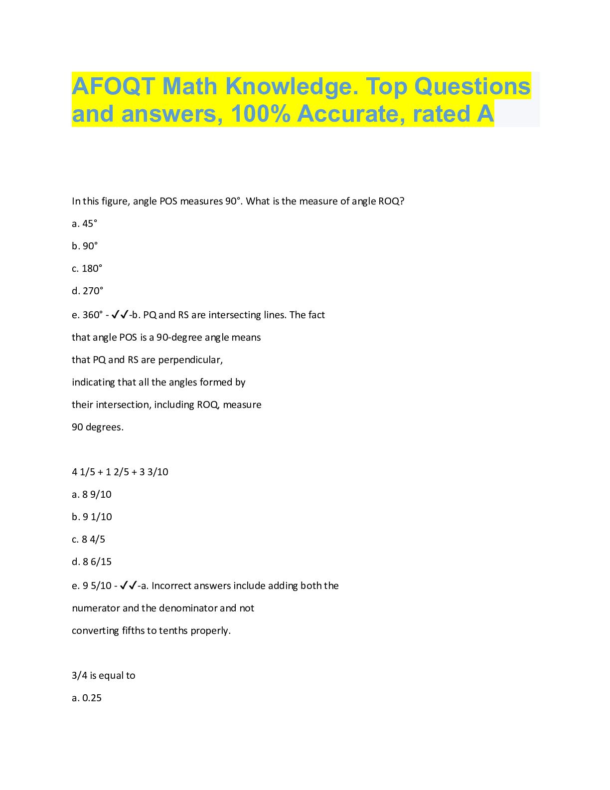 AFOQT Math Knowledge. Top Questions and answers, 100% Accurate, rated A ...