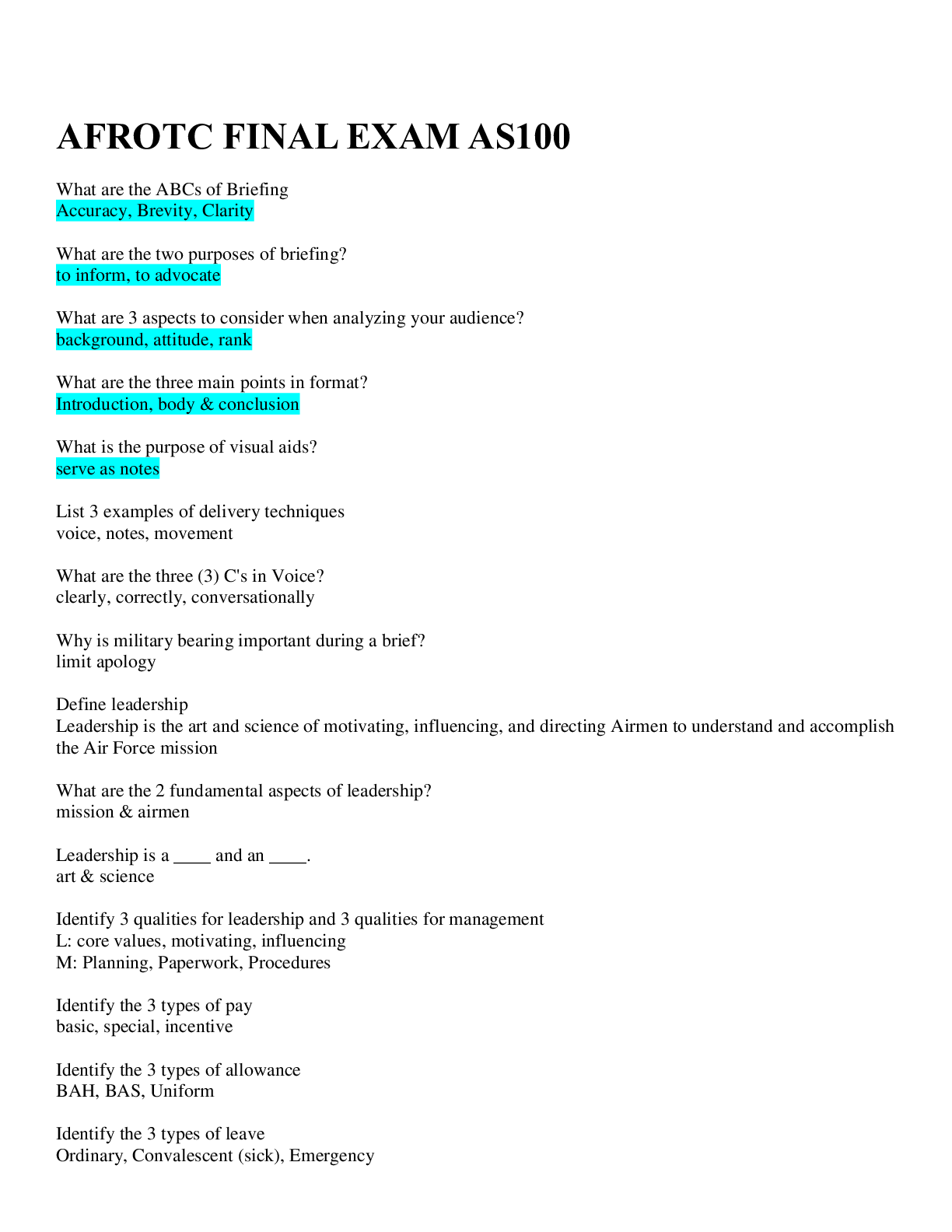 AFROTC FINAL EXAM AS100 / 100% Verified - Scholarfriends