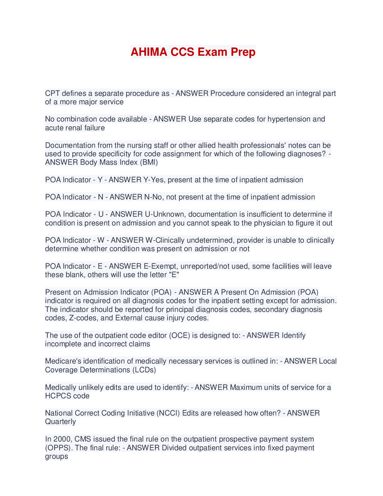 AHIMA CCS Exam Prep - Questions and Answers – Scholarfriends ...